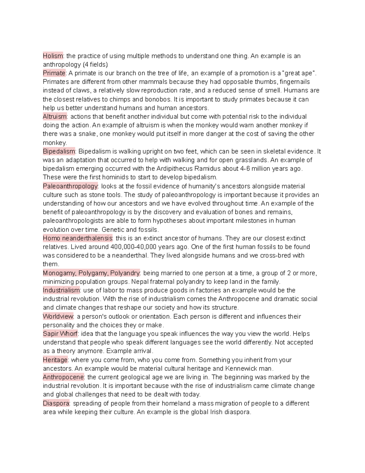 Anthro vocab - Holism: the practice of using multiple methods to ...