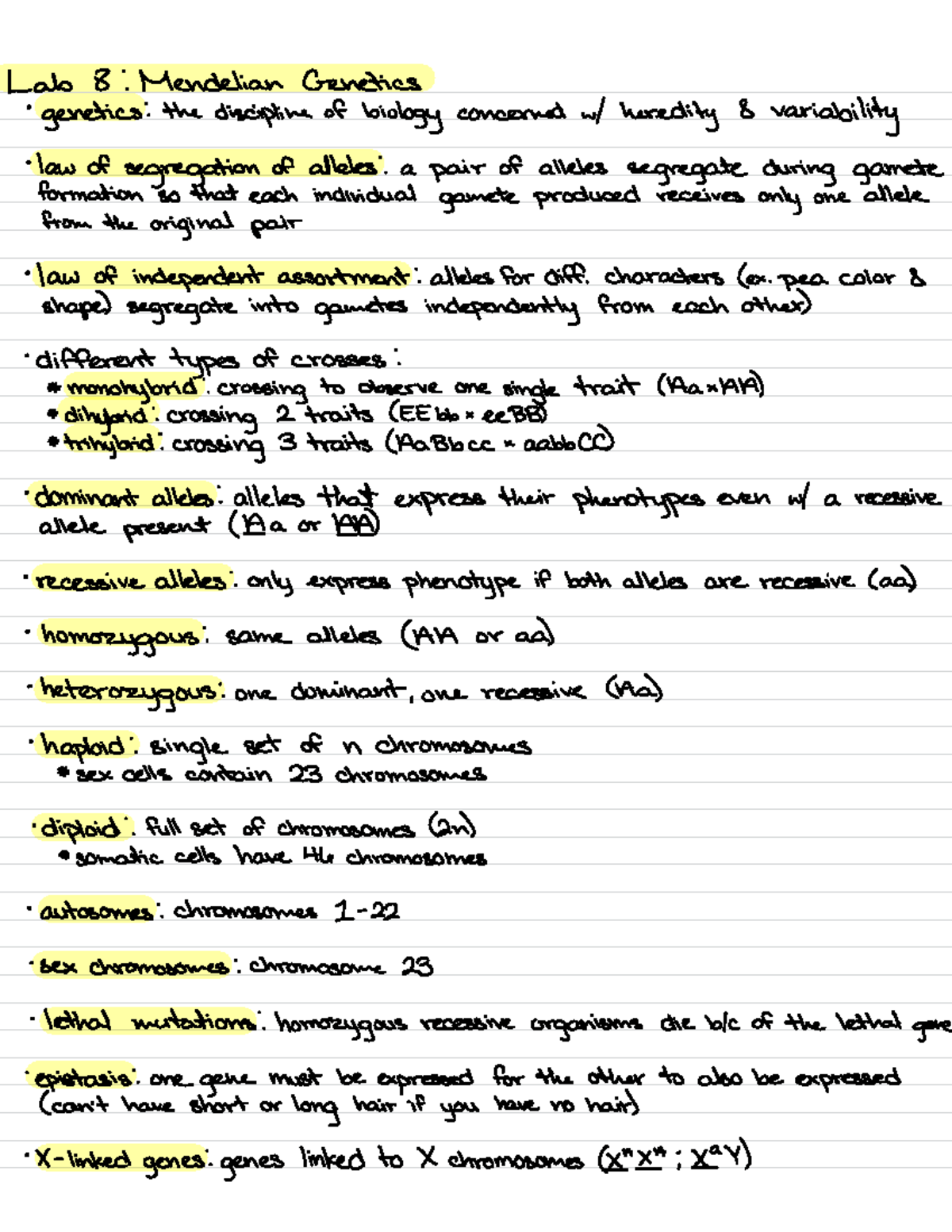 Lab 8- genetics - Notes based on lab practical outline - Lab 8 ...