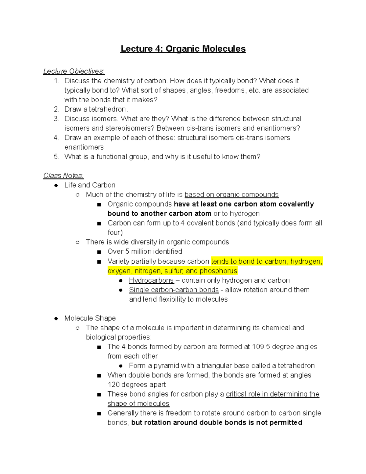 Organic molecules lecture - Lecture 4: Organic Molecules Lecture ...