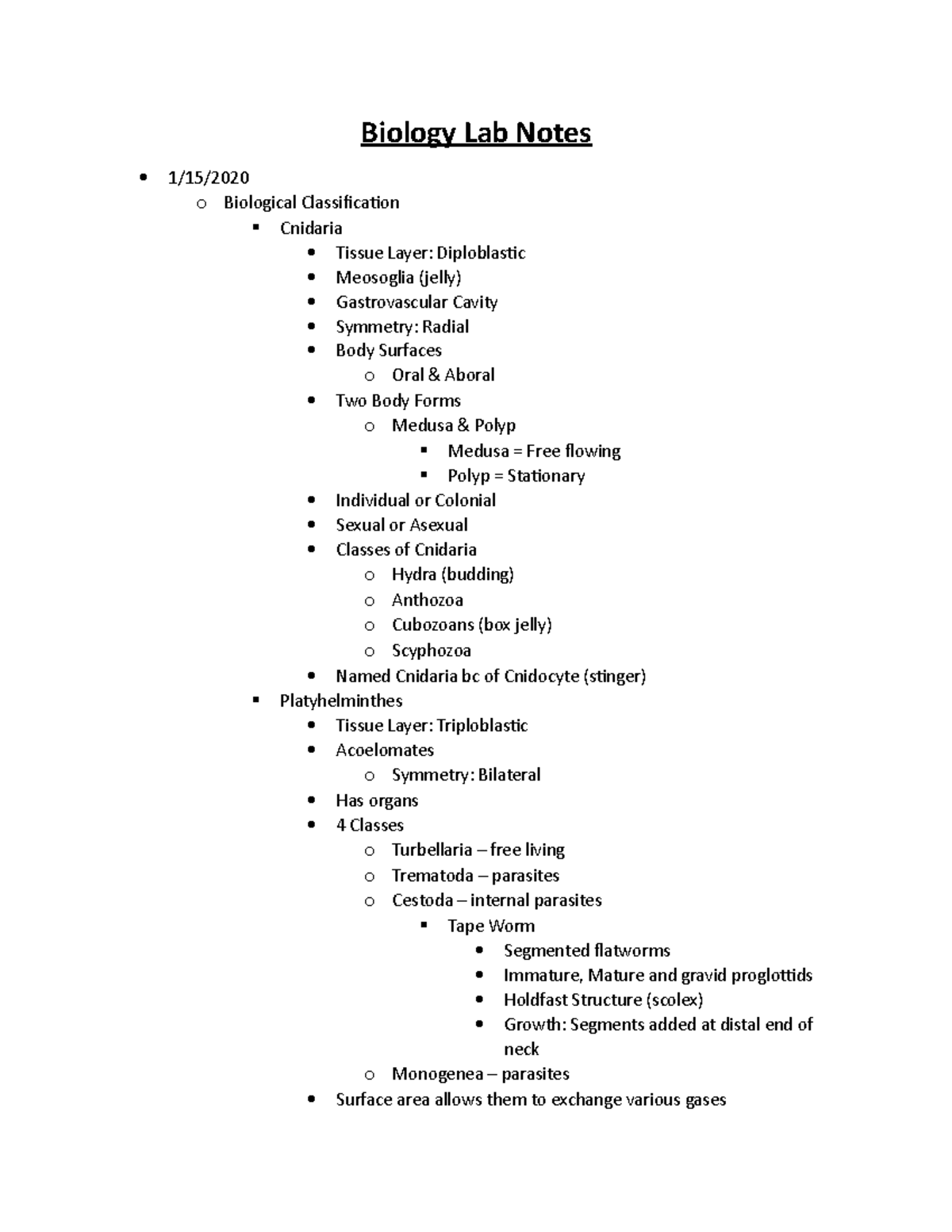 Biology Lab Notes - This is for the first lab of the semester. It ...