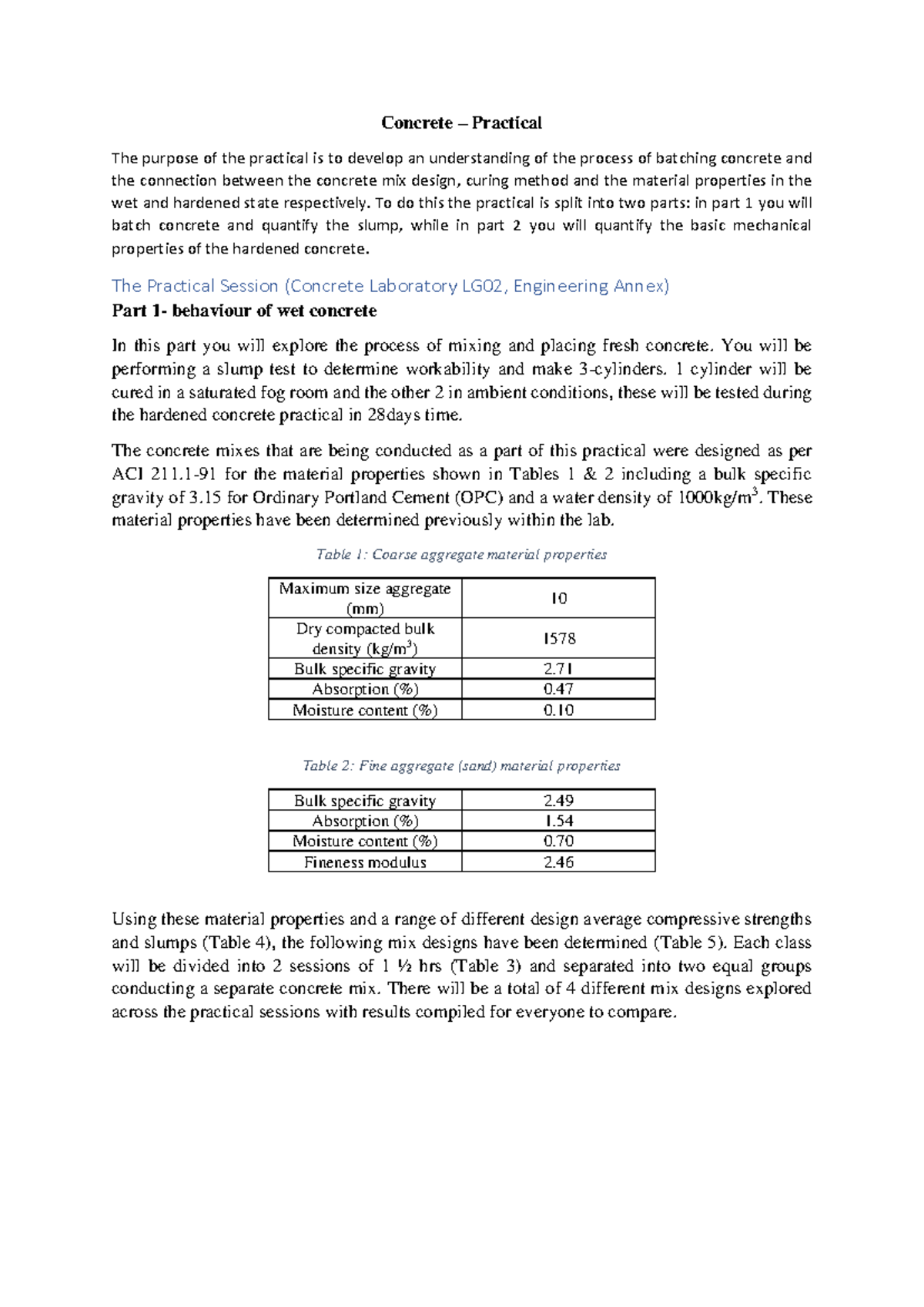 Concrete practical (Mixing and Hardened properties) - Concrete ...