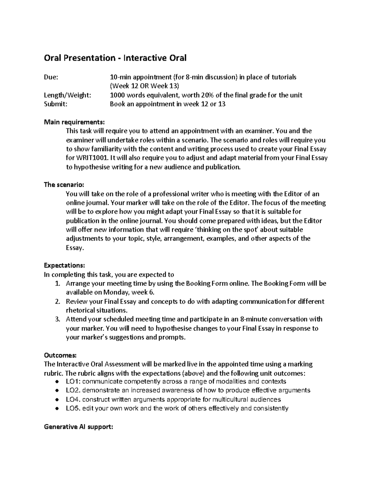 OP Interactive Oral WRIT1001 2024 - Oral Presentation - Interactive ...