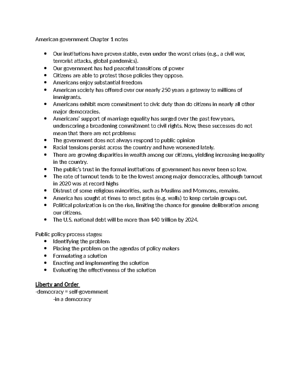 American government Chapter 1 notes - , a civil war, terrorist attacks ...