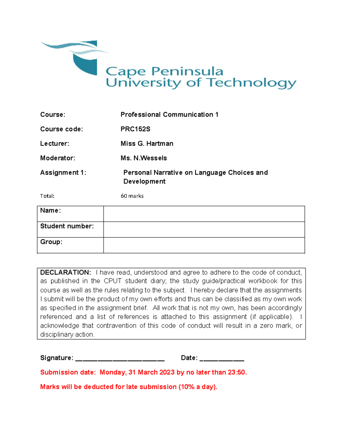 PRC 152 s 2023 Assessment 1- Essay 1 - Course: Professional ...