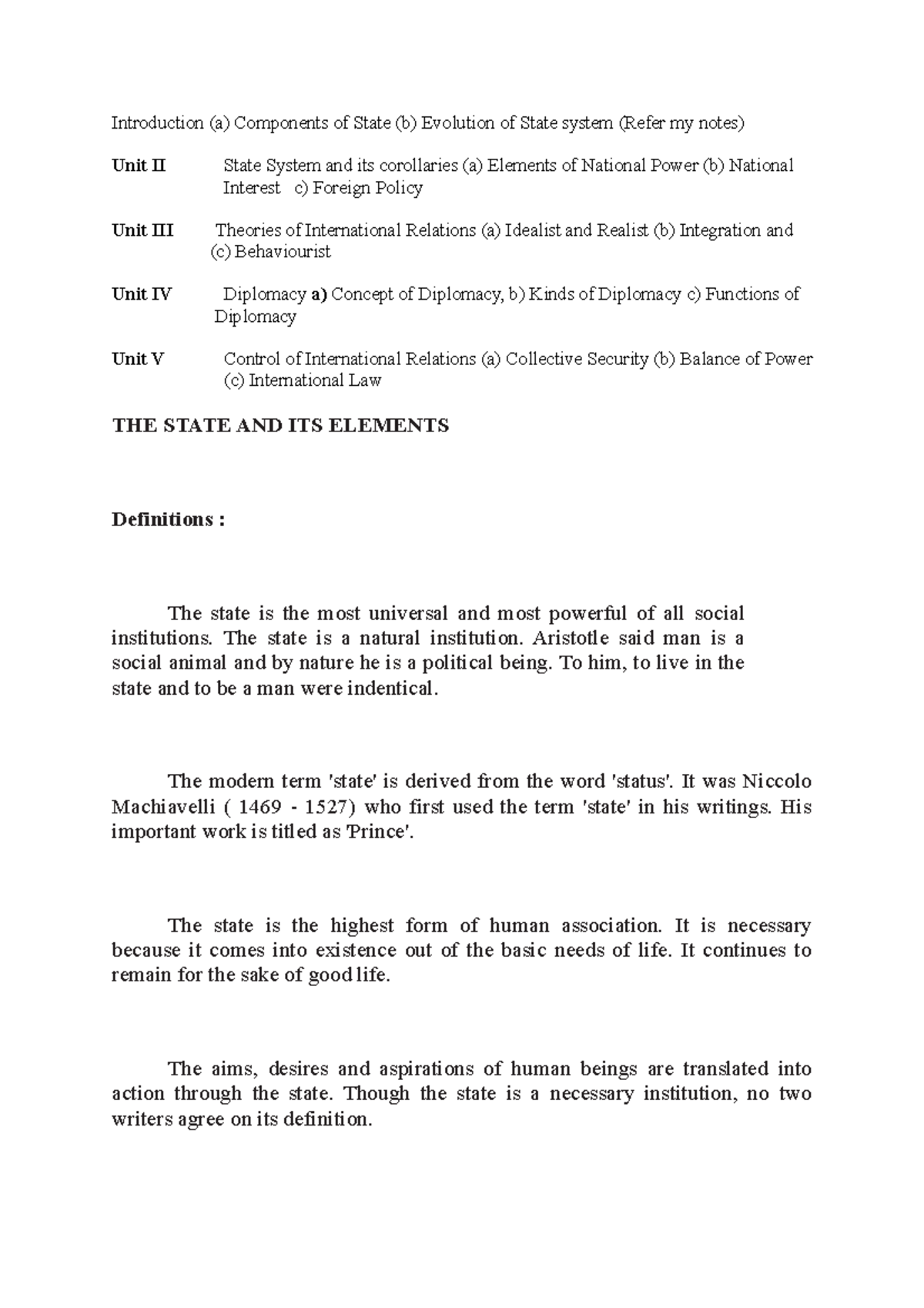 I R notes - Nnn - Introduction (a) Components of State (b) Evolution of ...