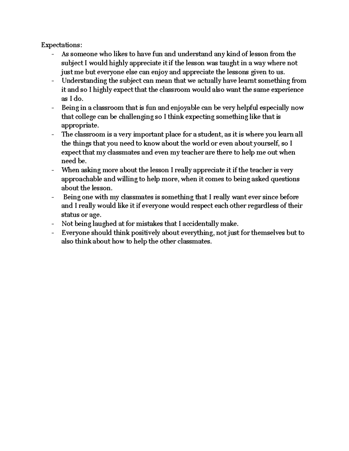 Classroom expectations - Expectations: - As someone who likes to have ...