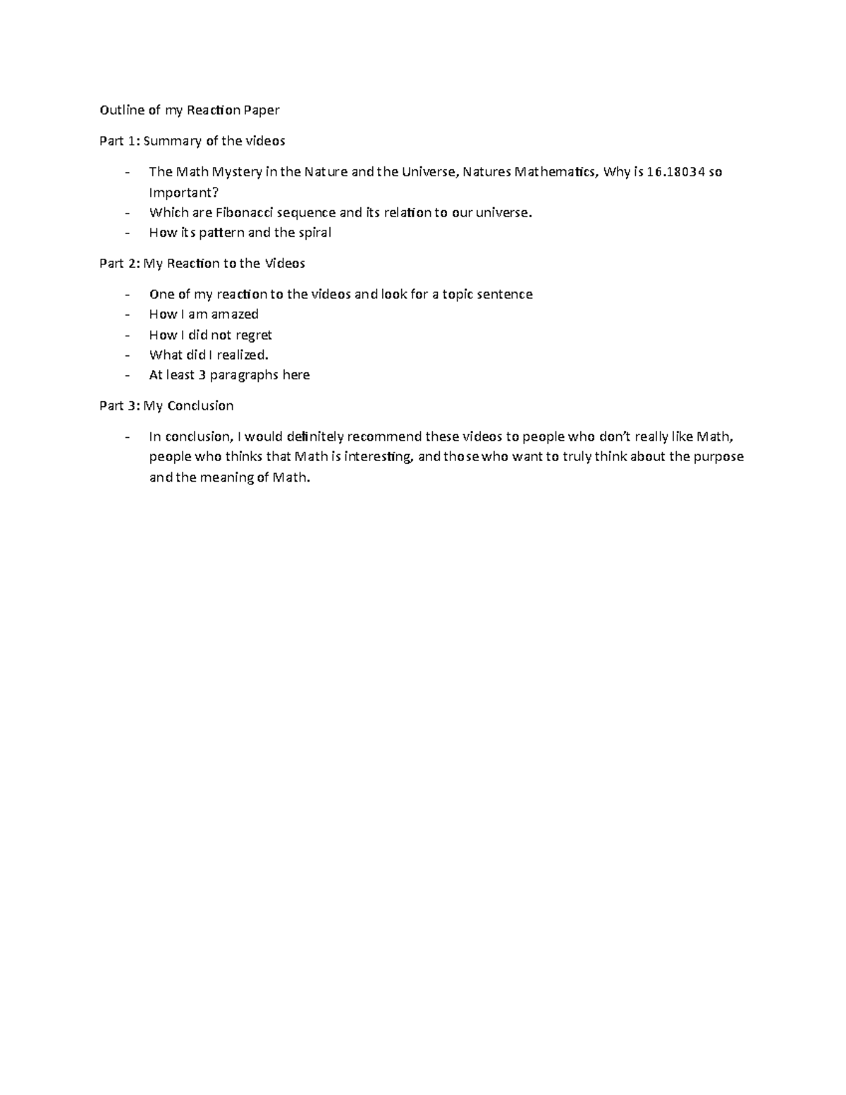 Outline of my Reaction Paper - How its pattern and the spiral Part 2 ...