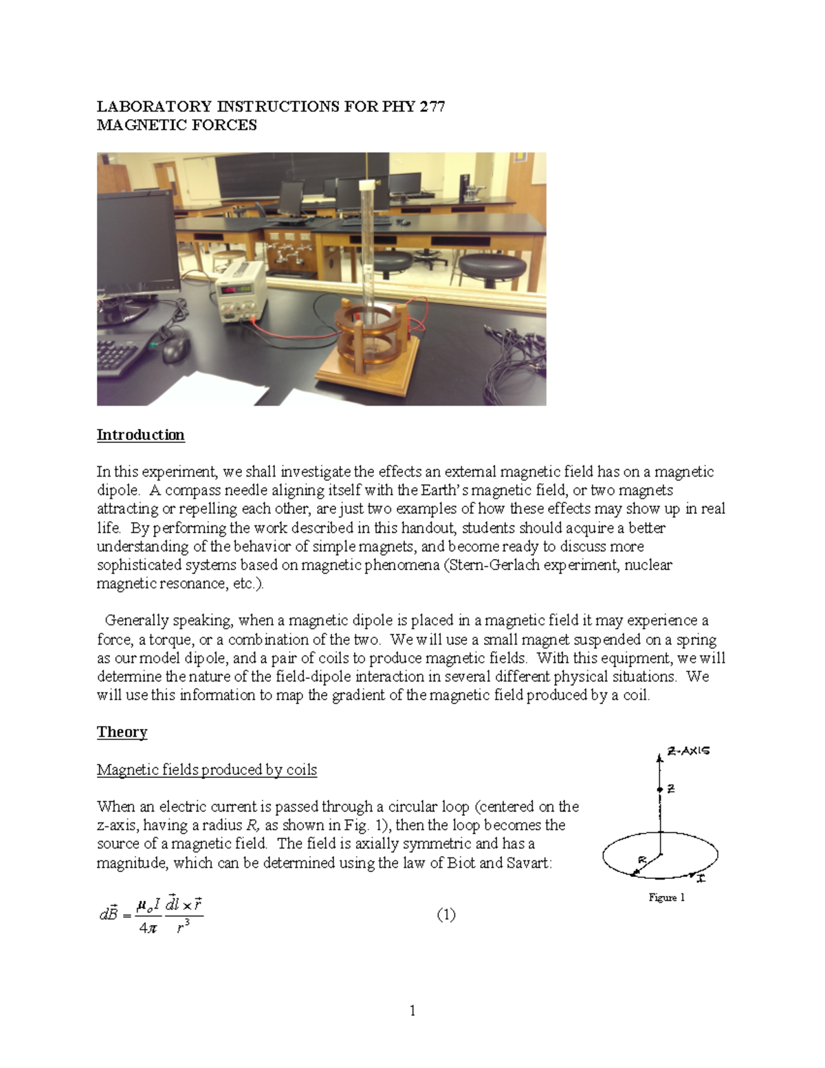 Magnetic Force - LABORATORY INSTRUCTIONS FOR PHY 277 MAGNETIC FORCES ...