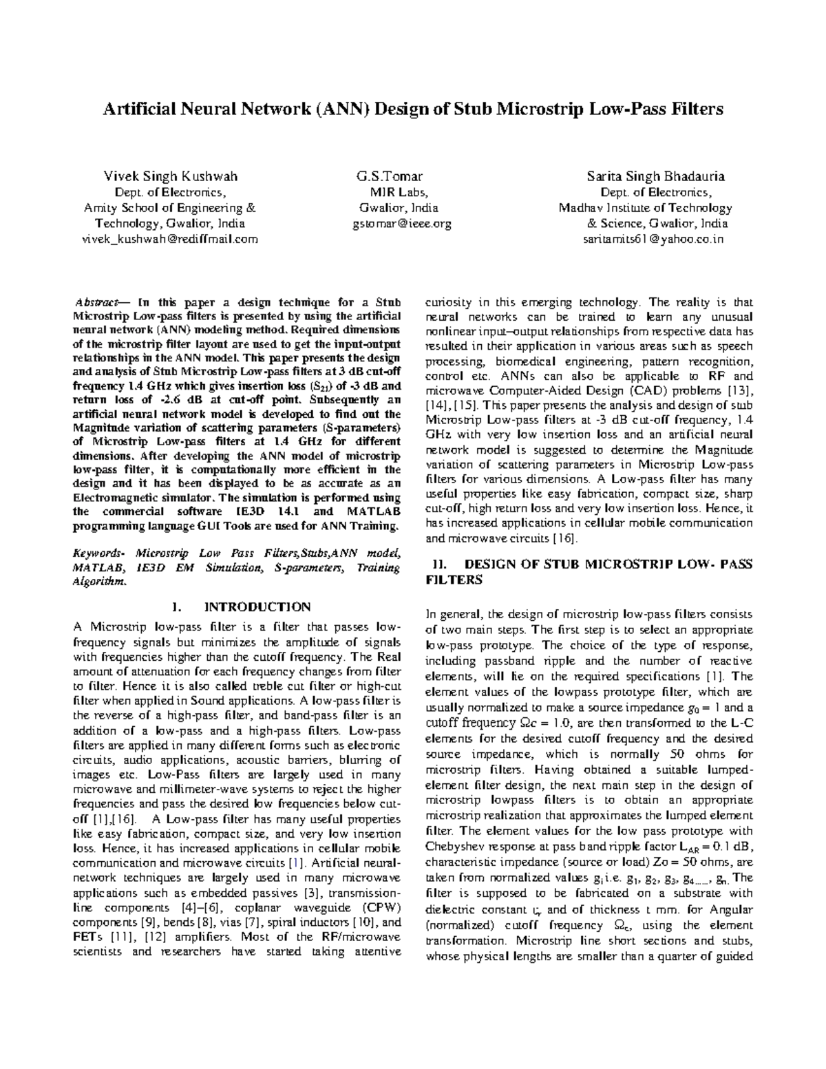Artificial Neural Network ANN Design of - of Electronics, Amity School ...