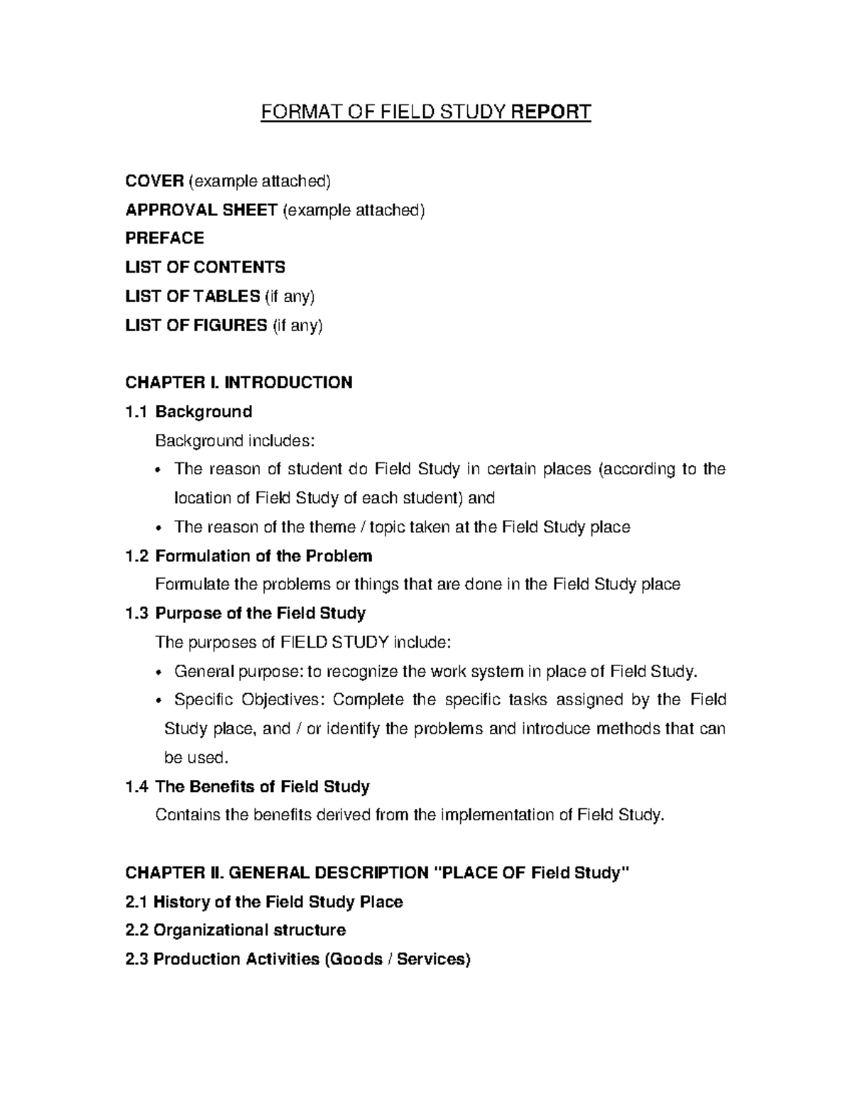 Eng Lampiran 2 Format Penulisan Laporan PKL - FORMAT OF FIELD STUDY ...