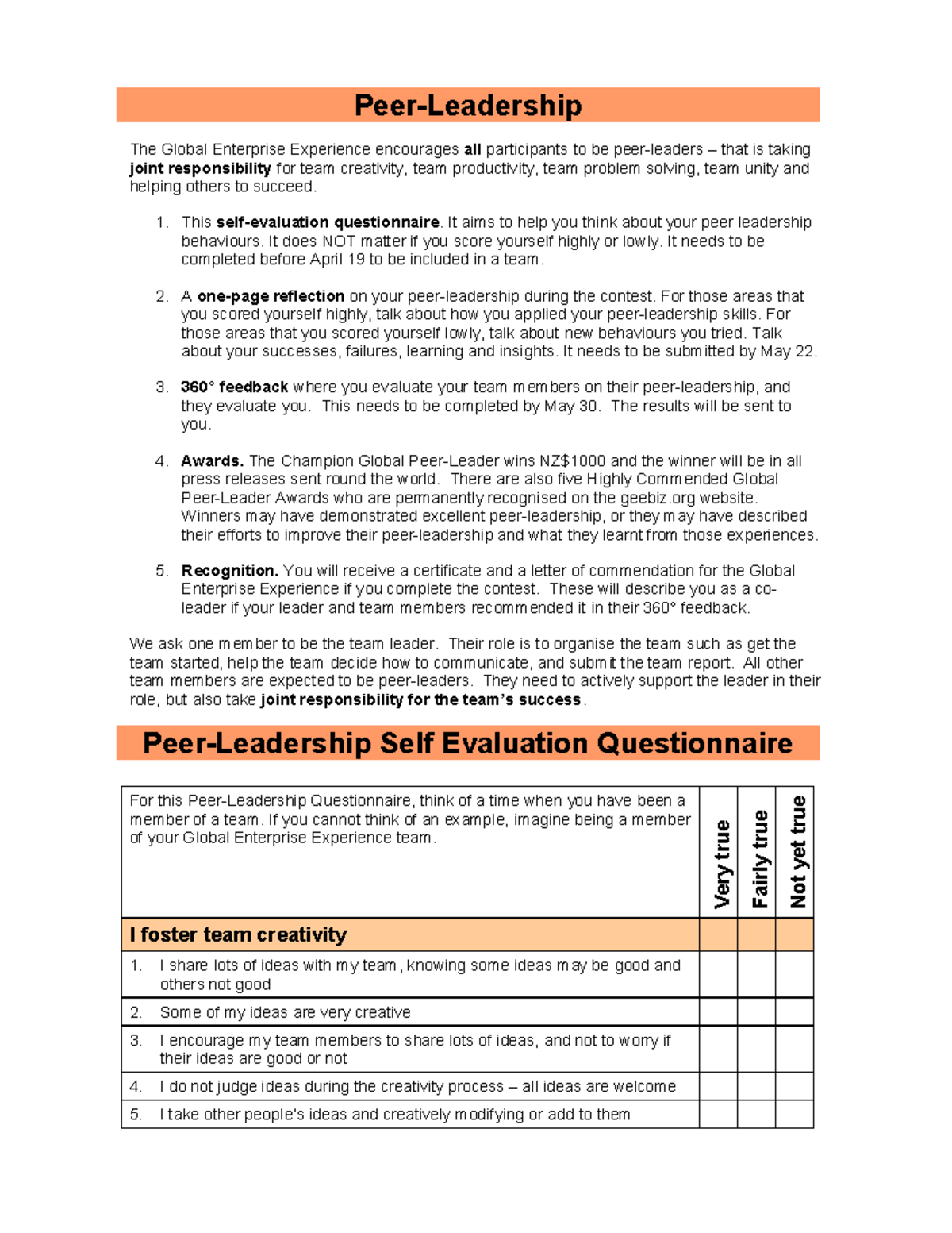 GEP Peer Leadership Self Evaluation Questionnaire - Peer-Leadership The ...