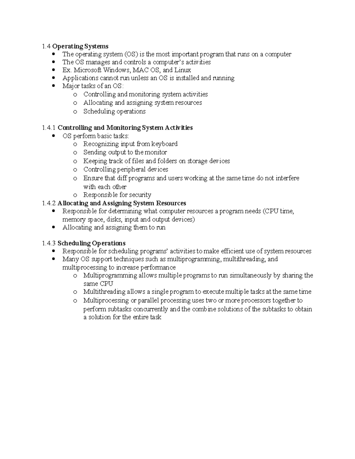 Java 1 - Java notes chapter 1 - 1 Operating Systems The operating ...