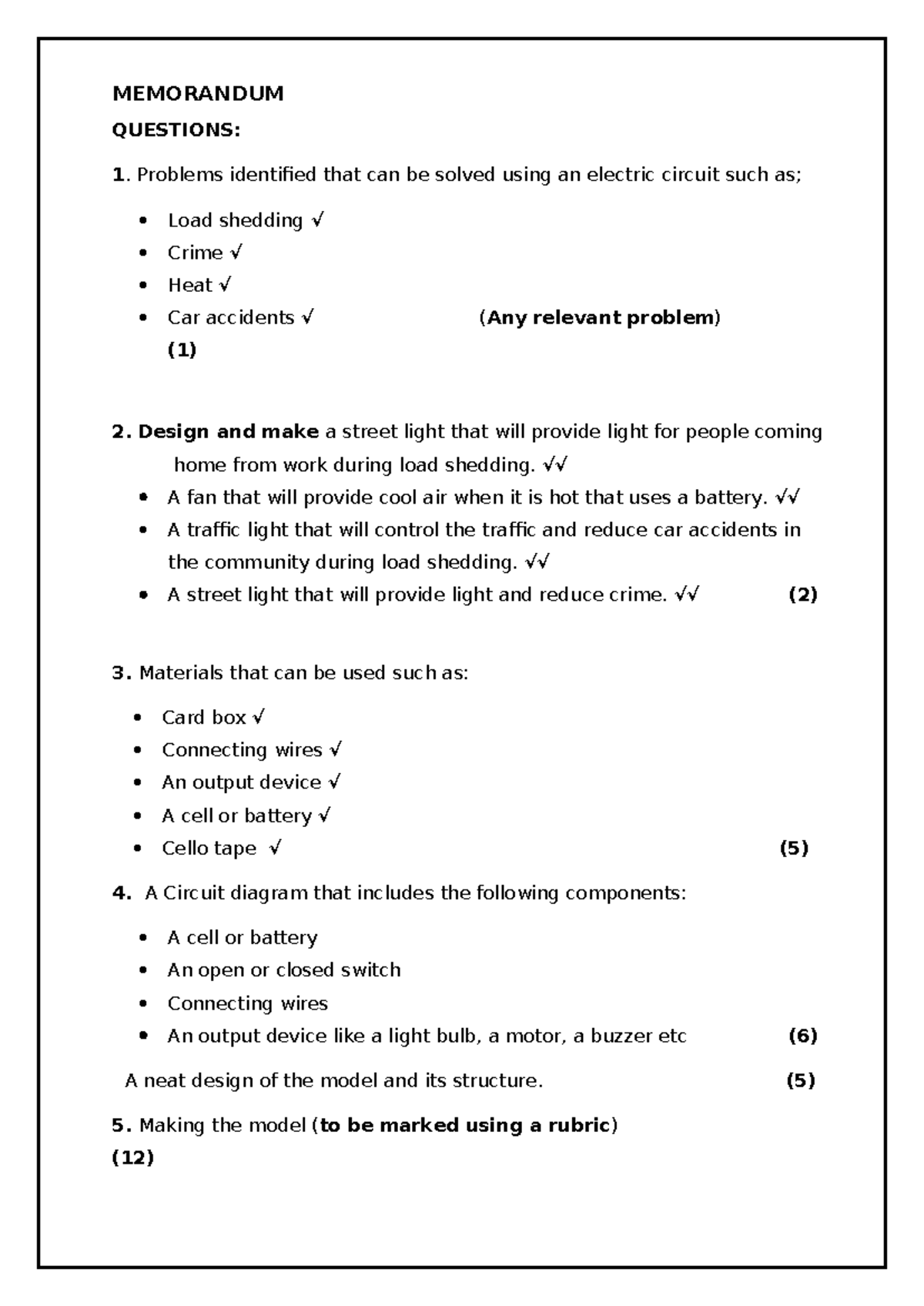 Memorandum-1 - Term 3 Practical Task - MEMORANDUM QUESTIONS: Problems ...