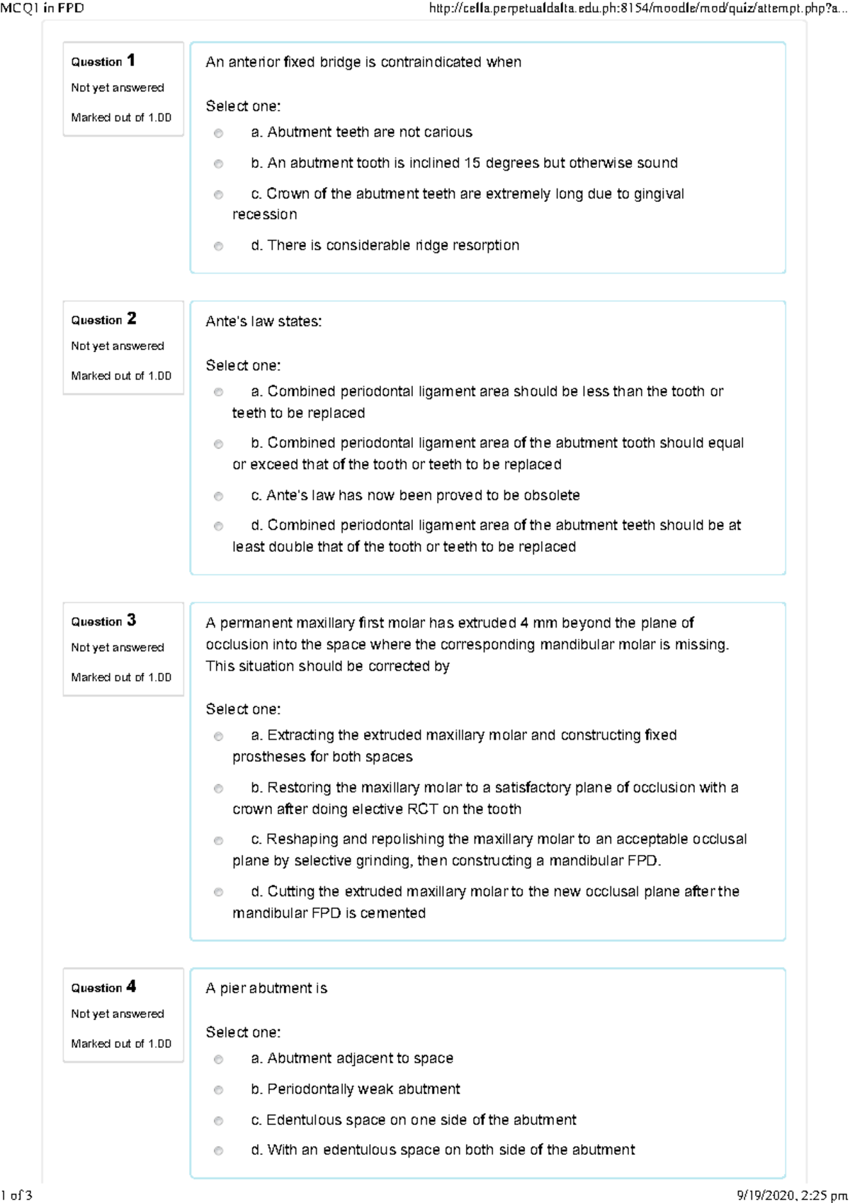 MCQ1 in FPD - questionnaires - Question 1 Not yet answered Marked out ...