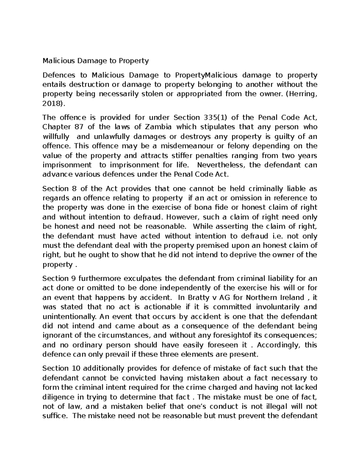 Malicious Damage - Summary Contract Law - Malicious Damage to Property ...