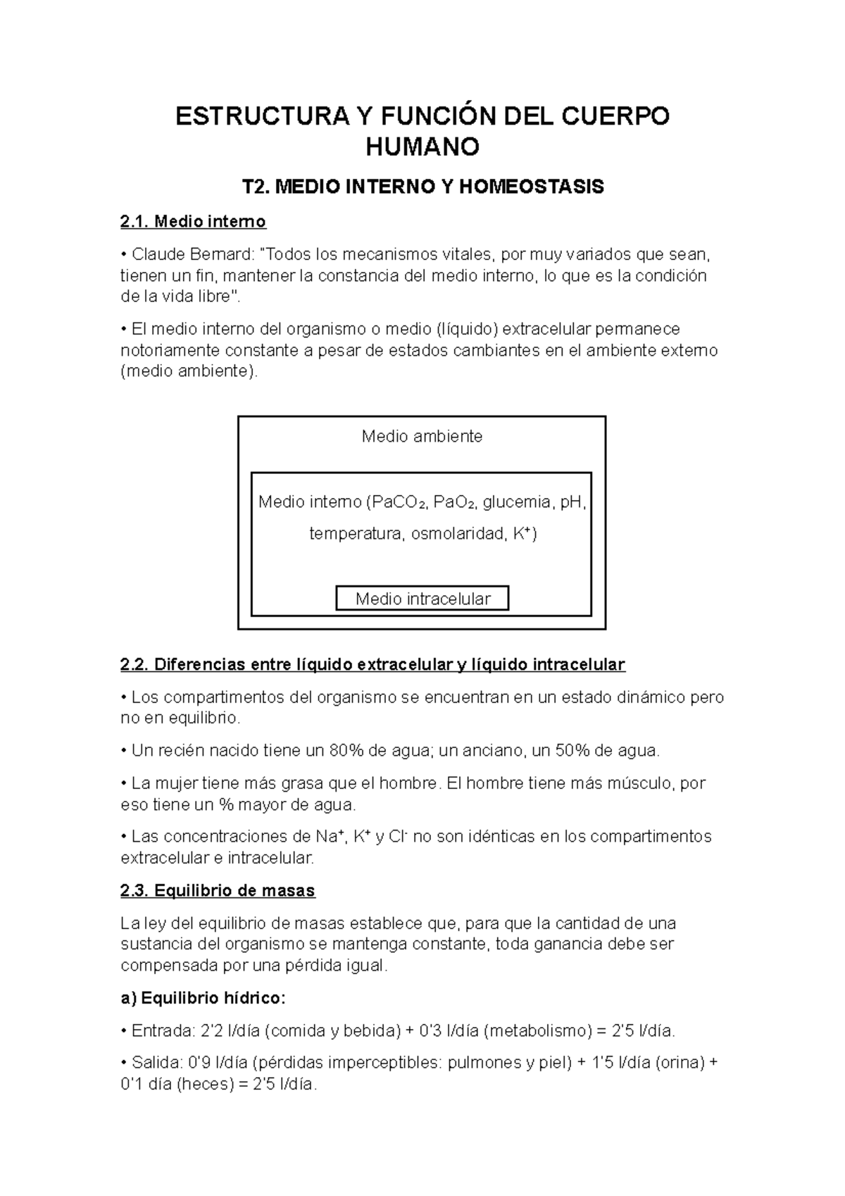 T2 - Medio interno y homeostasis - ESTRUCTURA Y FUNCIÓN DEL CUERPO ...