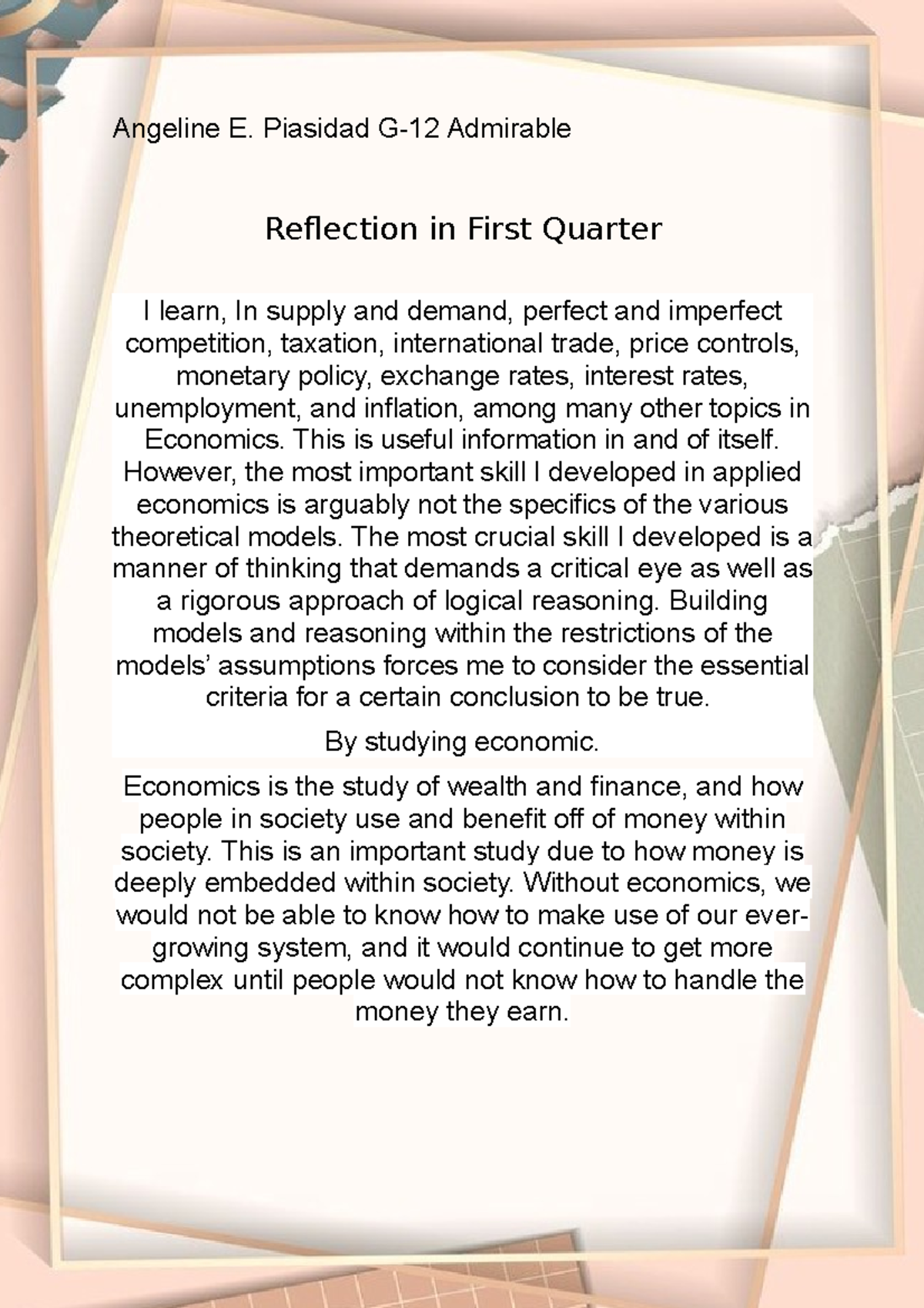 Piasidad A - DSADSAD - Angeline E. Piasidad G-12 Admirable Reflection ...