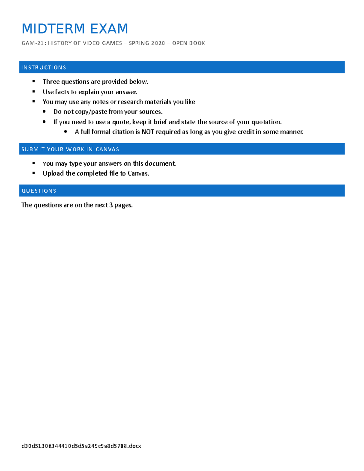 GAM 21 (GAM 2) - Midterm - MIDTERM EXAM GAM-21: HISTORY OF VIDEO GAMES ...