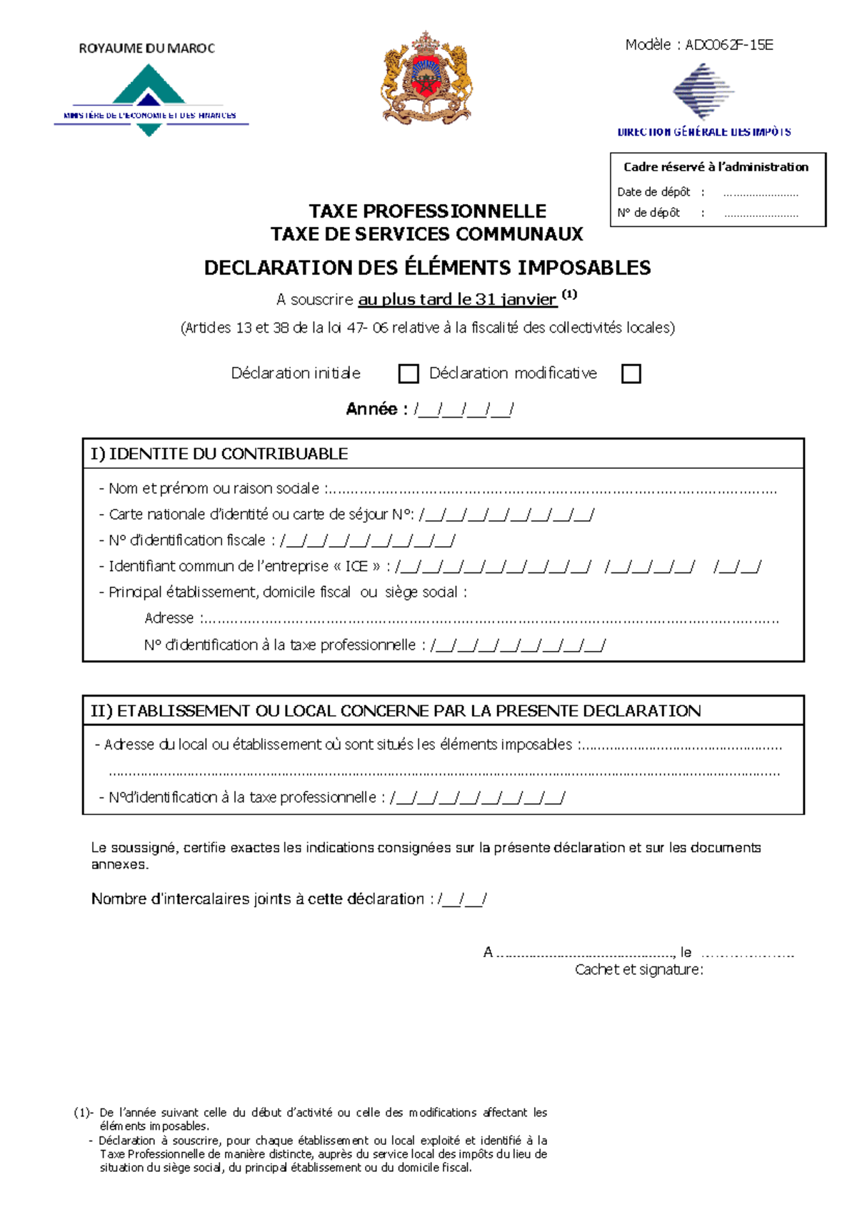 Formulaire de déclaration de la TP-TSC - Déclaration initiale ...