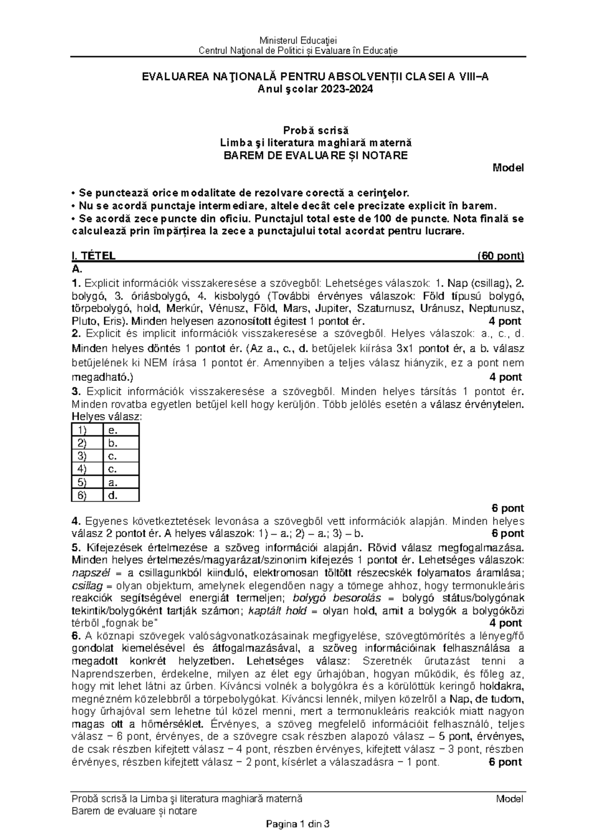 EN VIII maghiara materna 2024 bar model - Ministerul Educaţiei Centrul ...