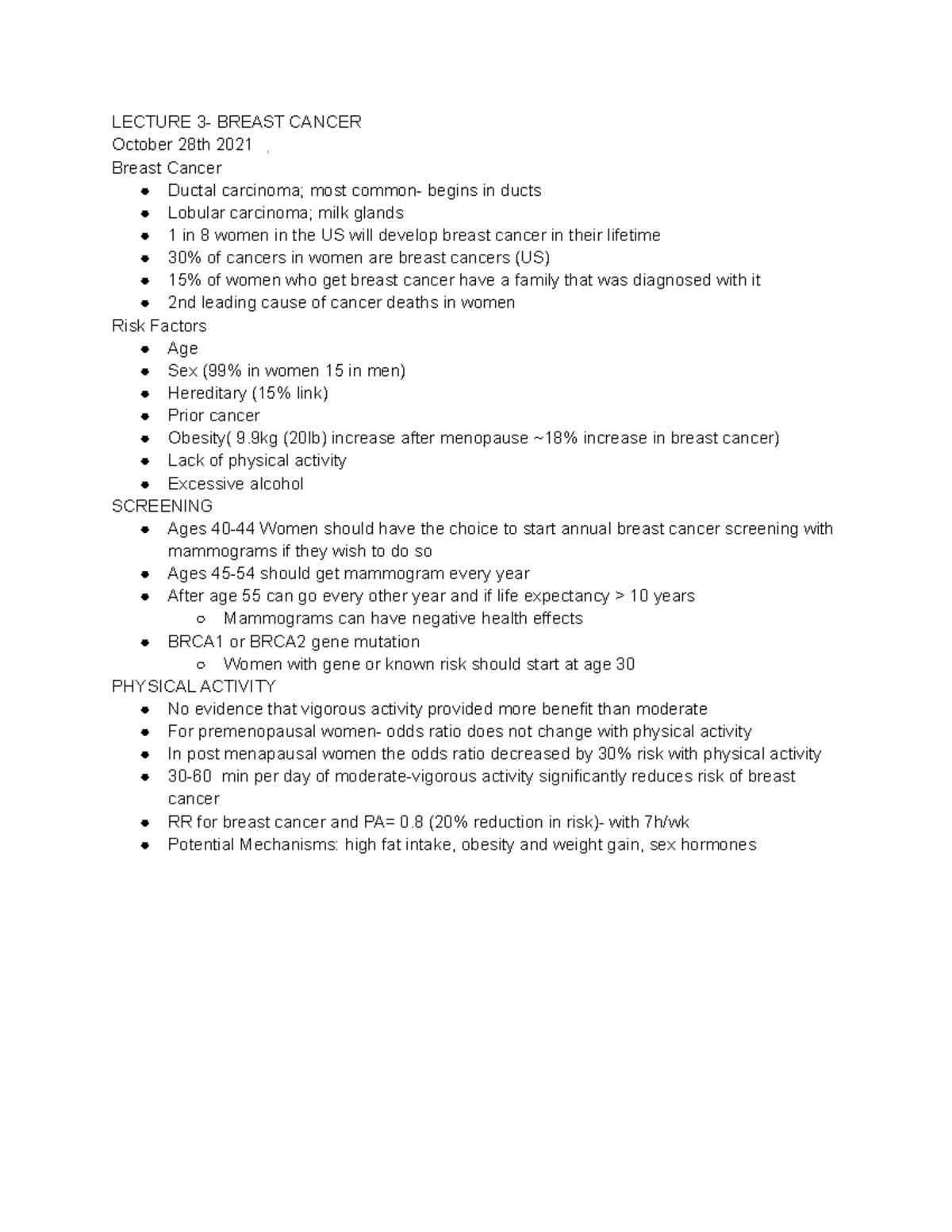 Lecture 3- Breast Cancer - LECTURE 3- BREAST CANCER October 28th 2021 ...