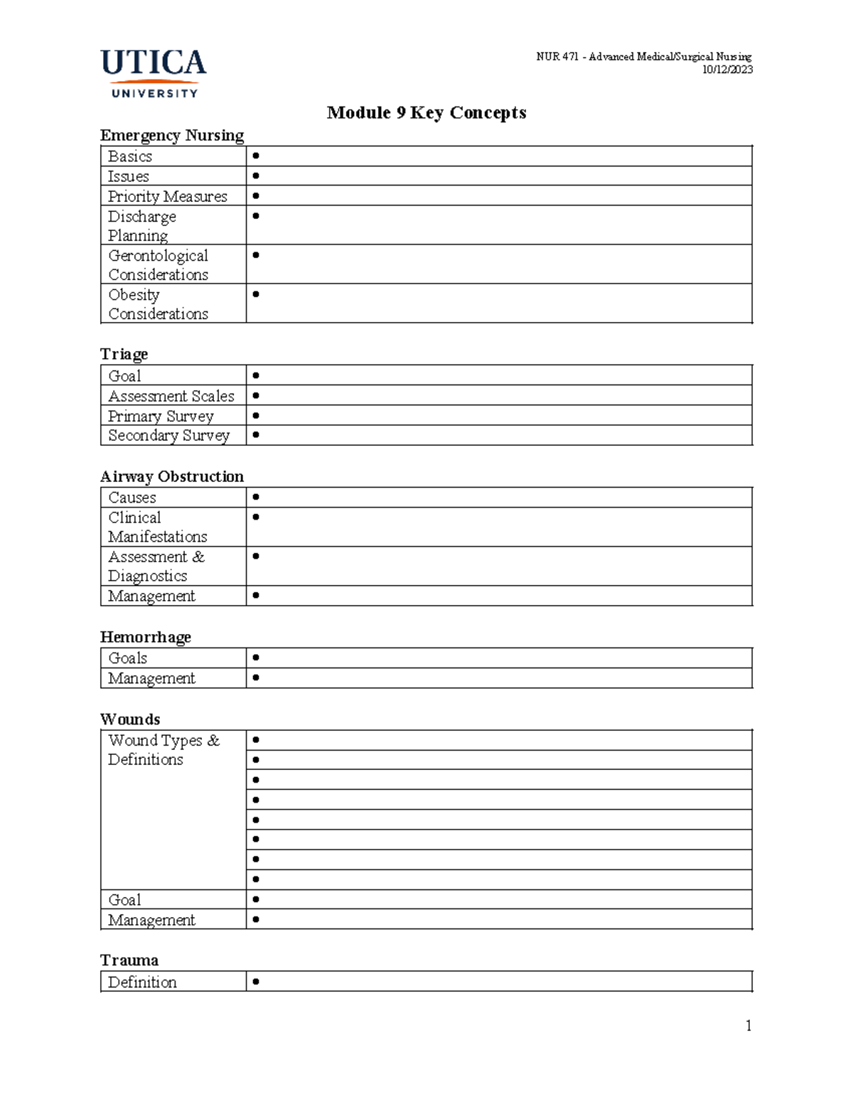 Module 9 Key Concepts - 10/12/ Module 9 Key Concepts Emergency Nursing ...