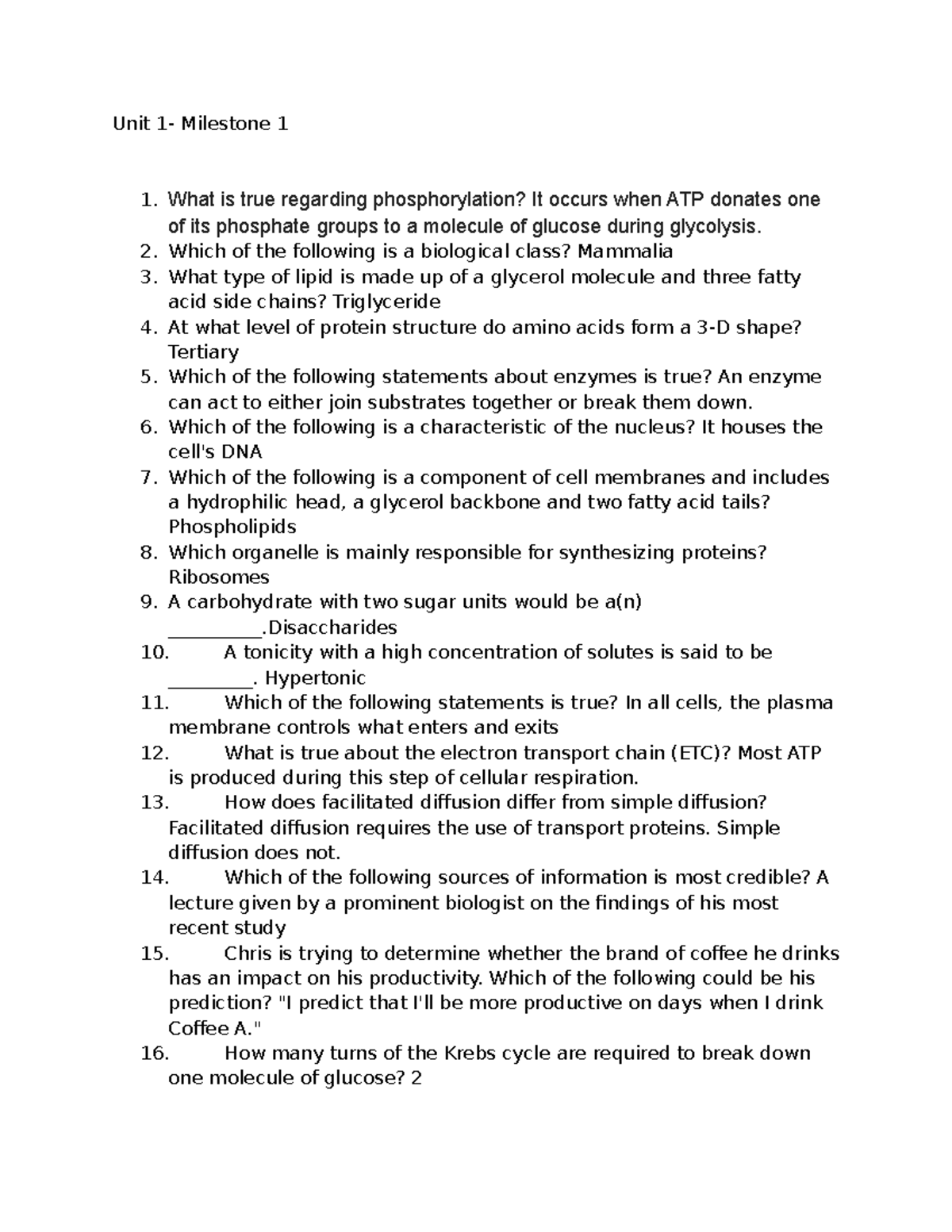 Unit 1 Milestone 1 Study Guide: Key Concepts and Questions - Unit 1 ...