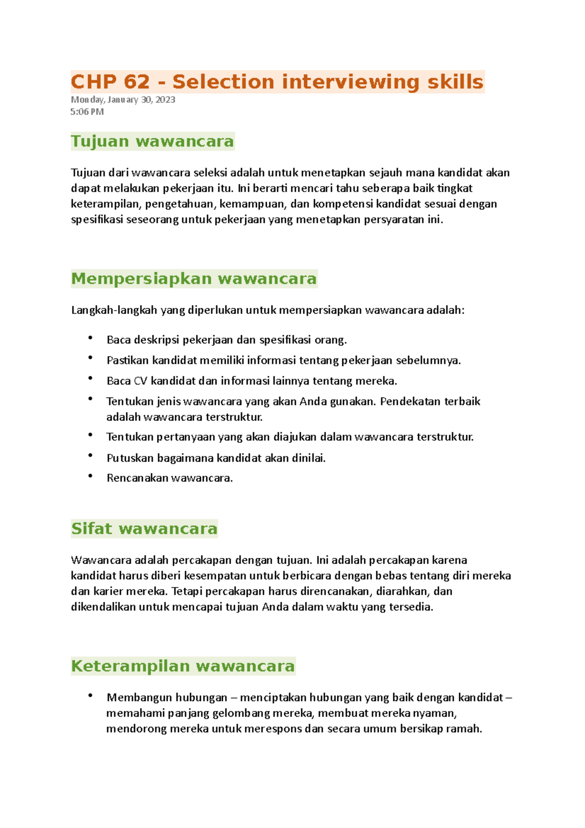 CHP 62 - Selection interviewing skills - CHP 62 - Selection ...