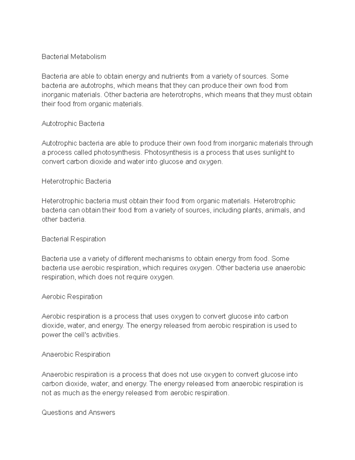 Lecture note for BIO 275, Lecture #3 - Bacterial Metabolism Bacteria ...