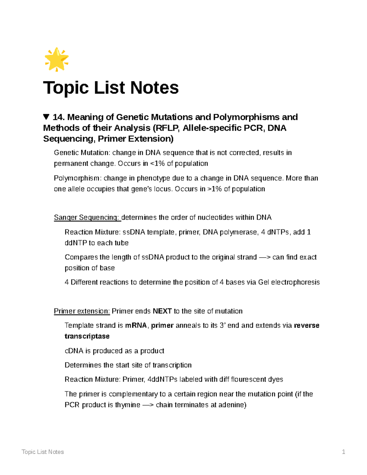 Soph's MCB Notes** - Topic List Notes 14. Meaning of Genetic Mutations ...