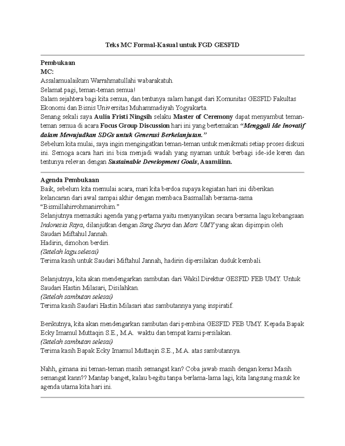 TEKS MC Gesfid FGD - Summary tentang accounting text - Teks MC Formal ...