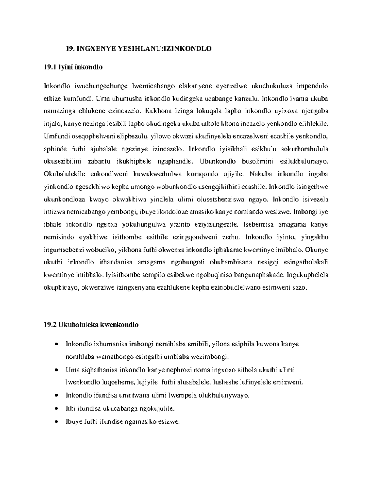 Final TEST - 19. INGXENYE YESIHLANU:IZINKONDLO 19 Iyini inkondlo ...