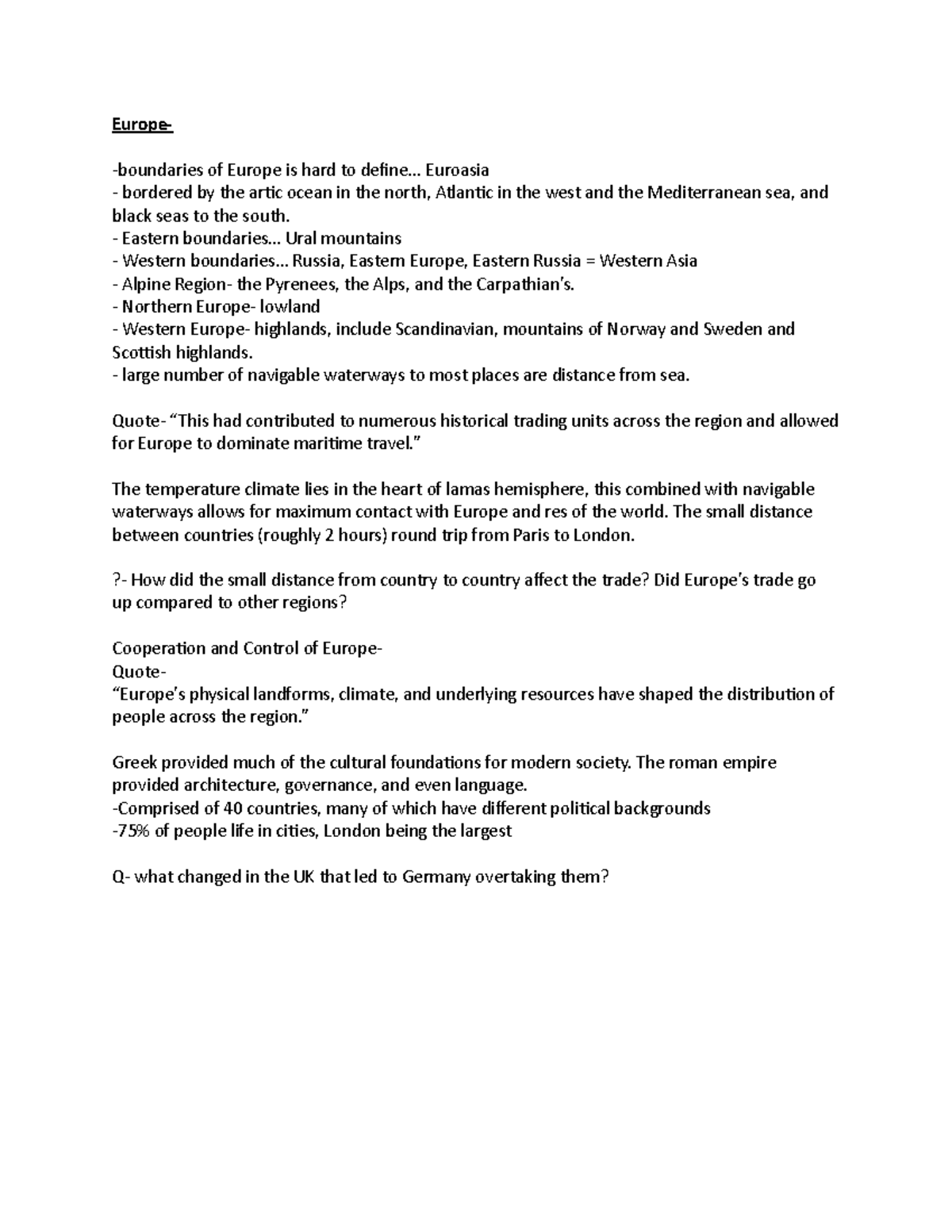 Europe Notes - Europe-boundaries of Europe is hard to define ...