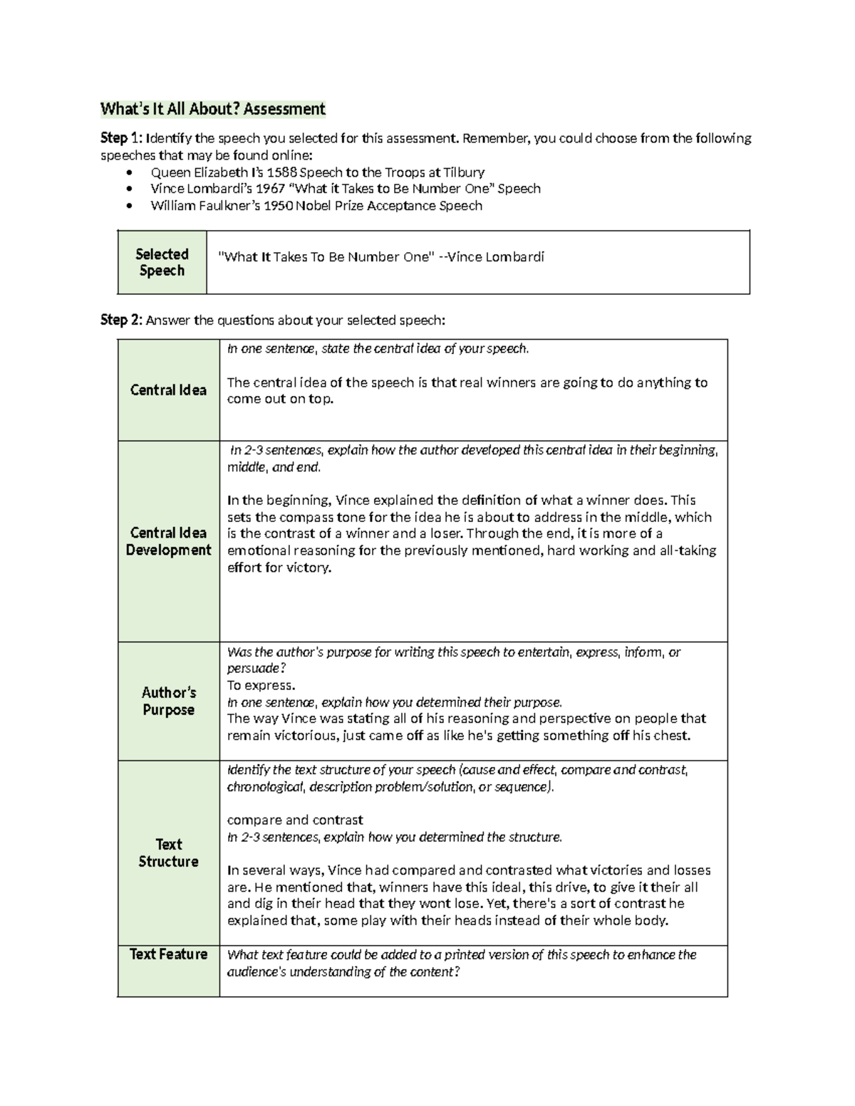 Whats it all about assessment - What’s It All About? Assessment Step 1 ...