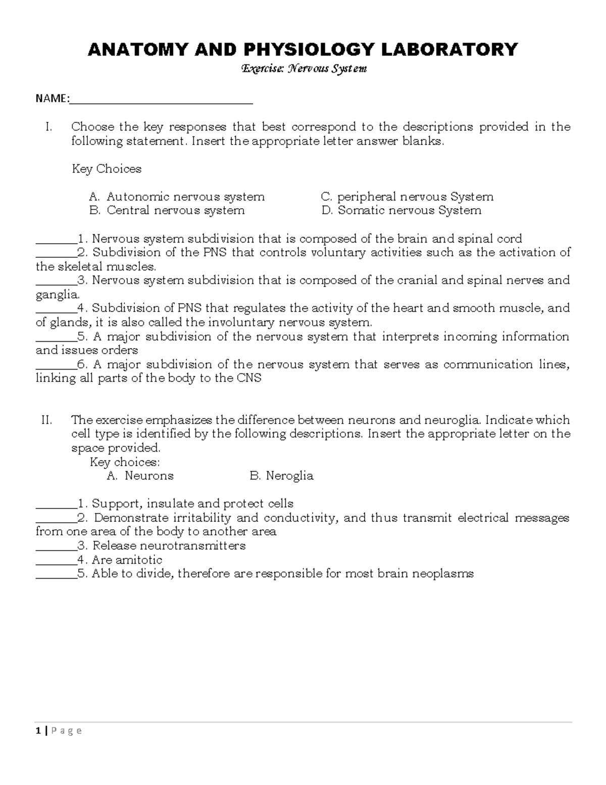 10-Nervous System - Nervous - ANATOMY AND PHYSIOLOGY LABORATORY ...
