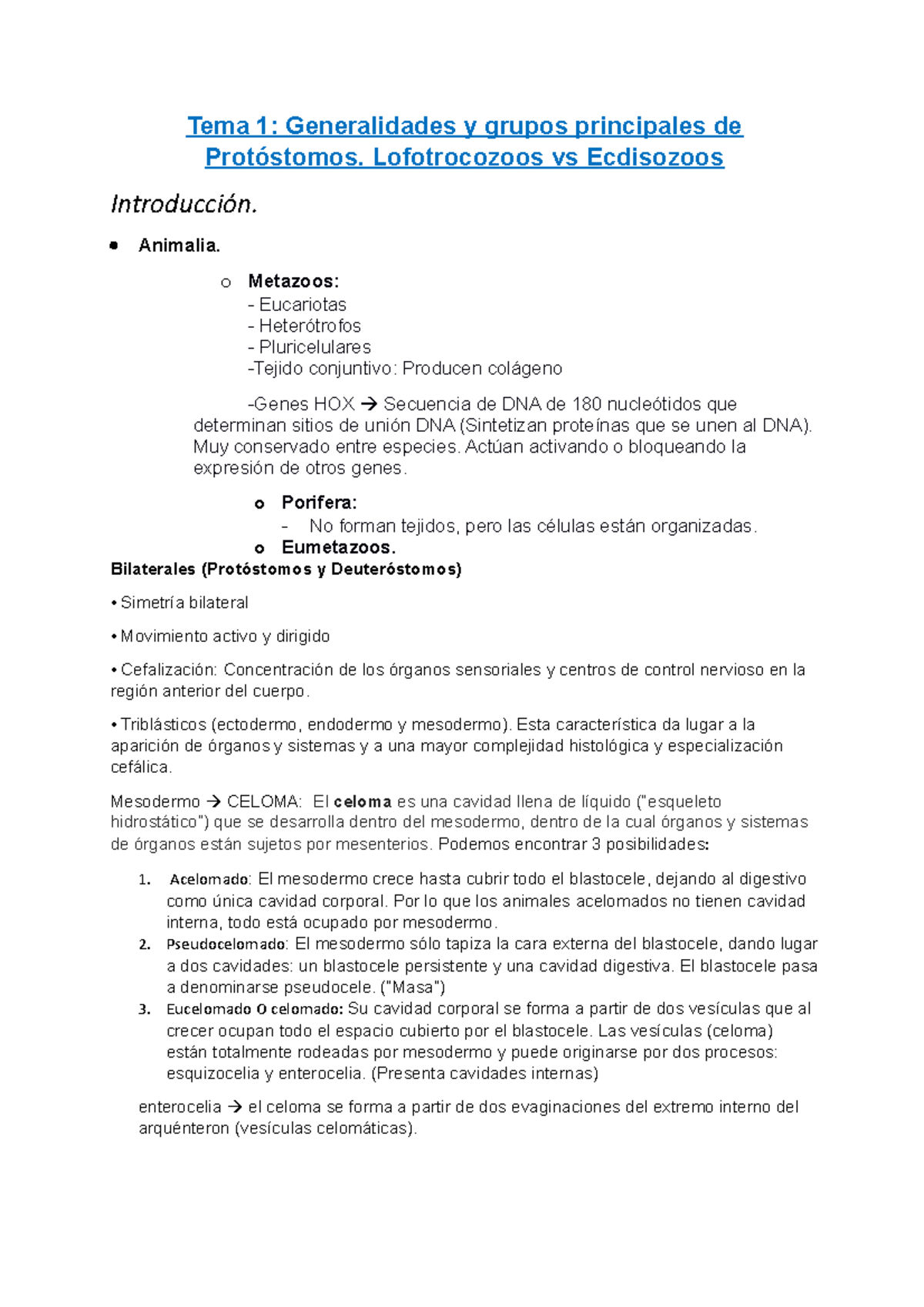Tema 1 Generalidades y grupos principales de Protóstomos Zoología II ...