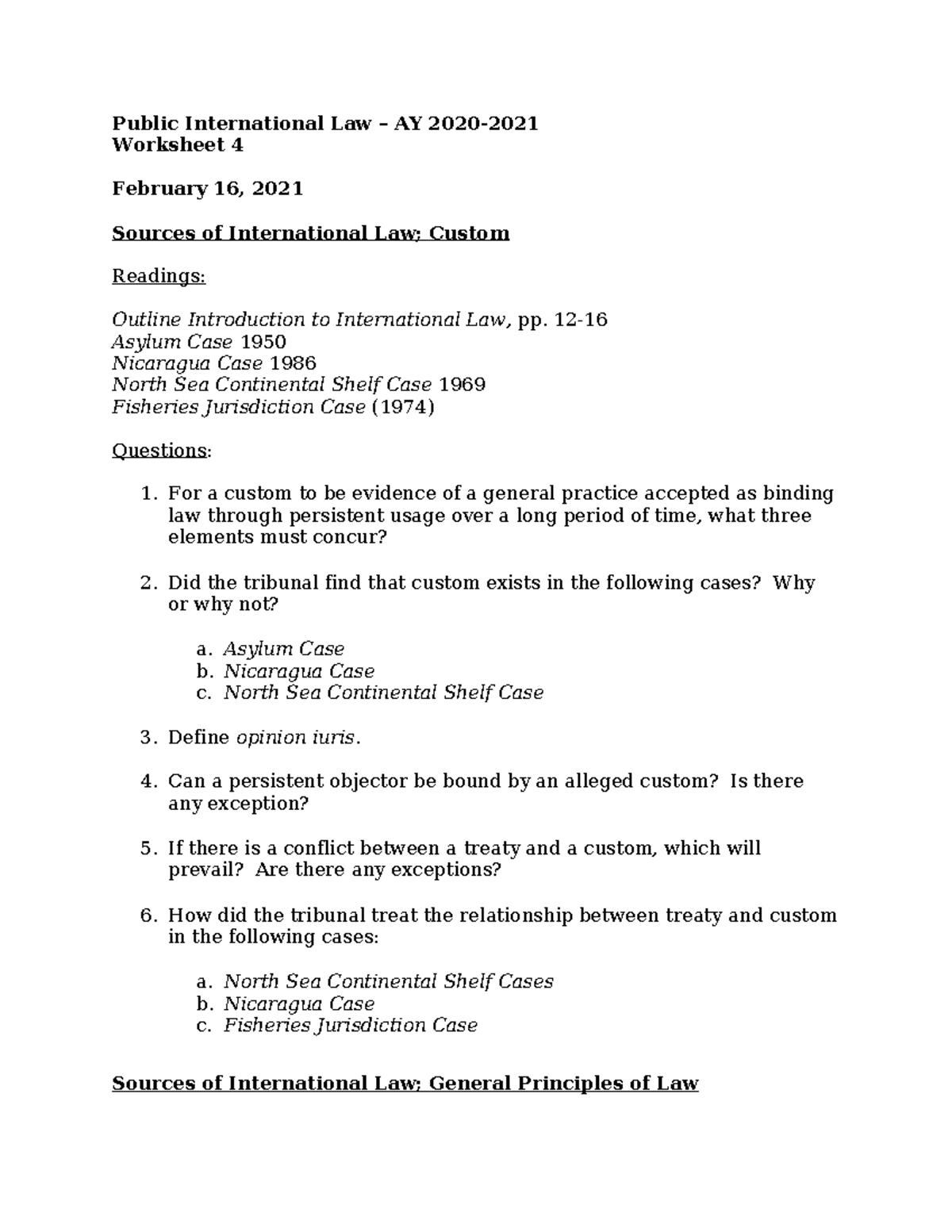 Worksheet 4 - Week 4 - Public International Law – AY 2020- Worksheet 4 ...