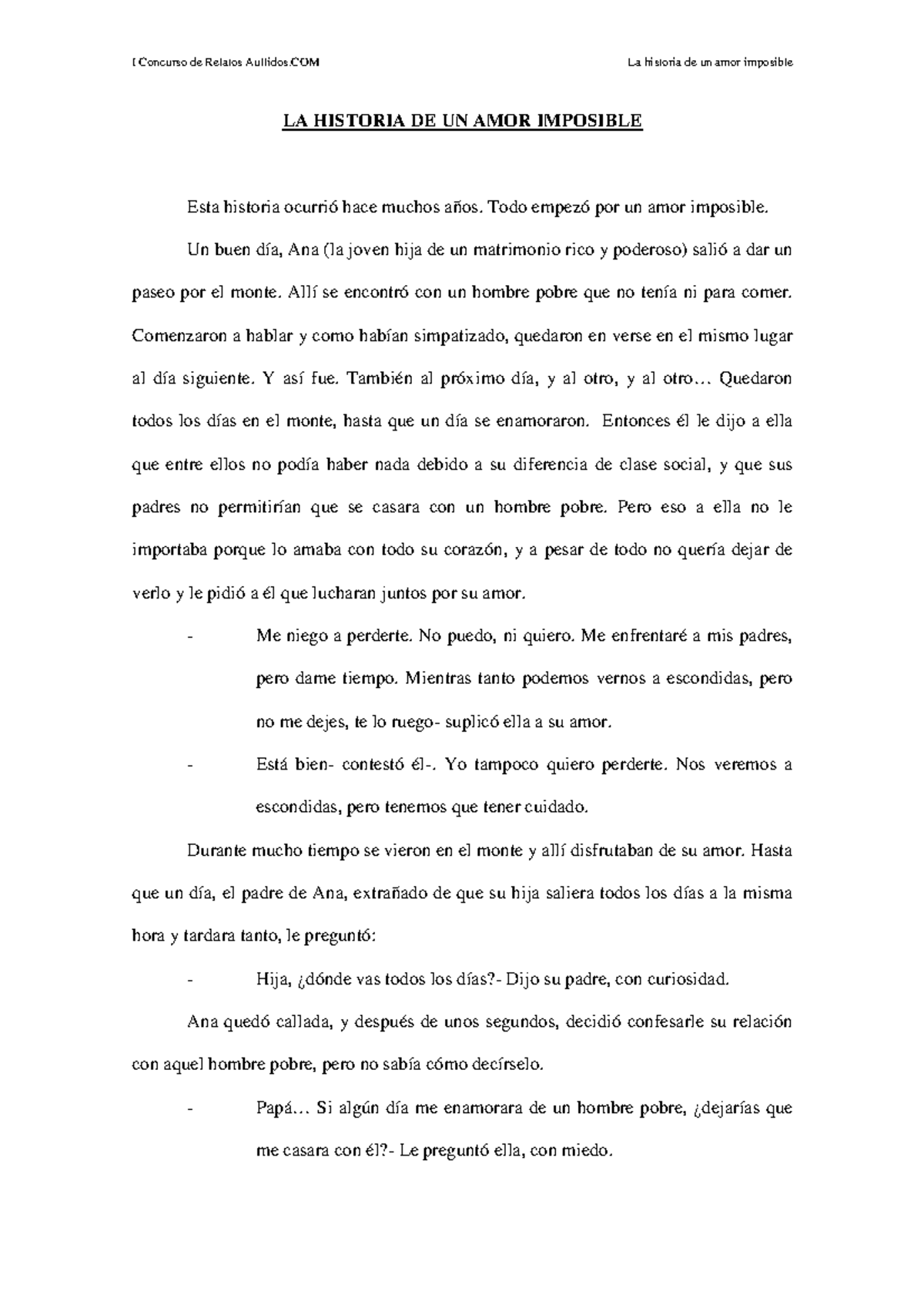 07. La historia de un amor imposible Autor Aullidos - I Concurso de ...