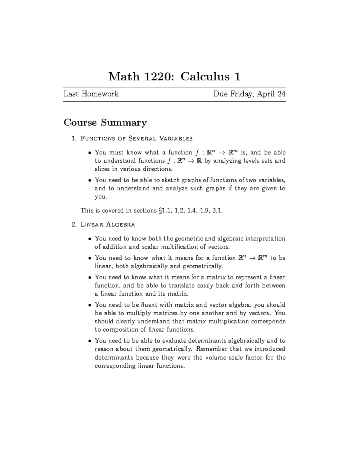 Math 1220 course summary - Math 1220: Calculus 1 Last Homework Due ...