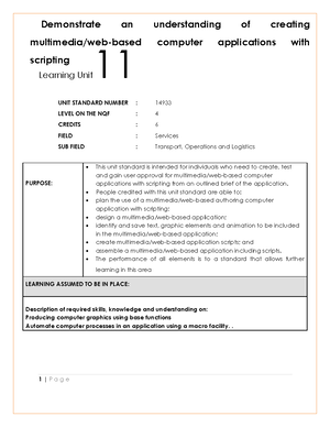 Describe the principles of Computer Programming - Learning Unit 6 UNIT STANDARD NUMBER : 14918 ...