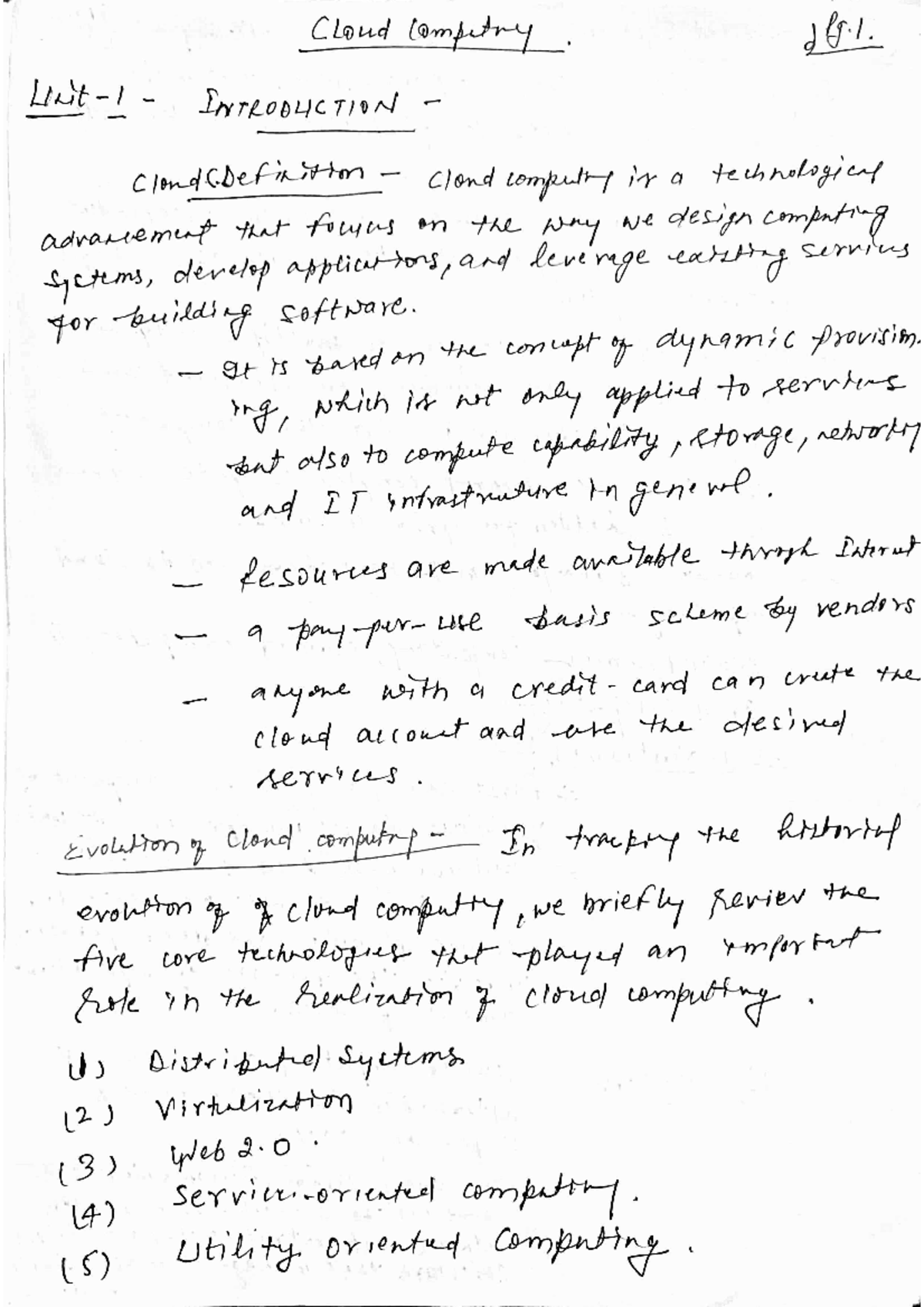 cloud computing notes unit 1 - Cloud Competry . Lf. Unit INTRODUCTION ...