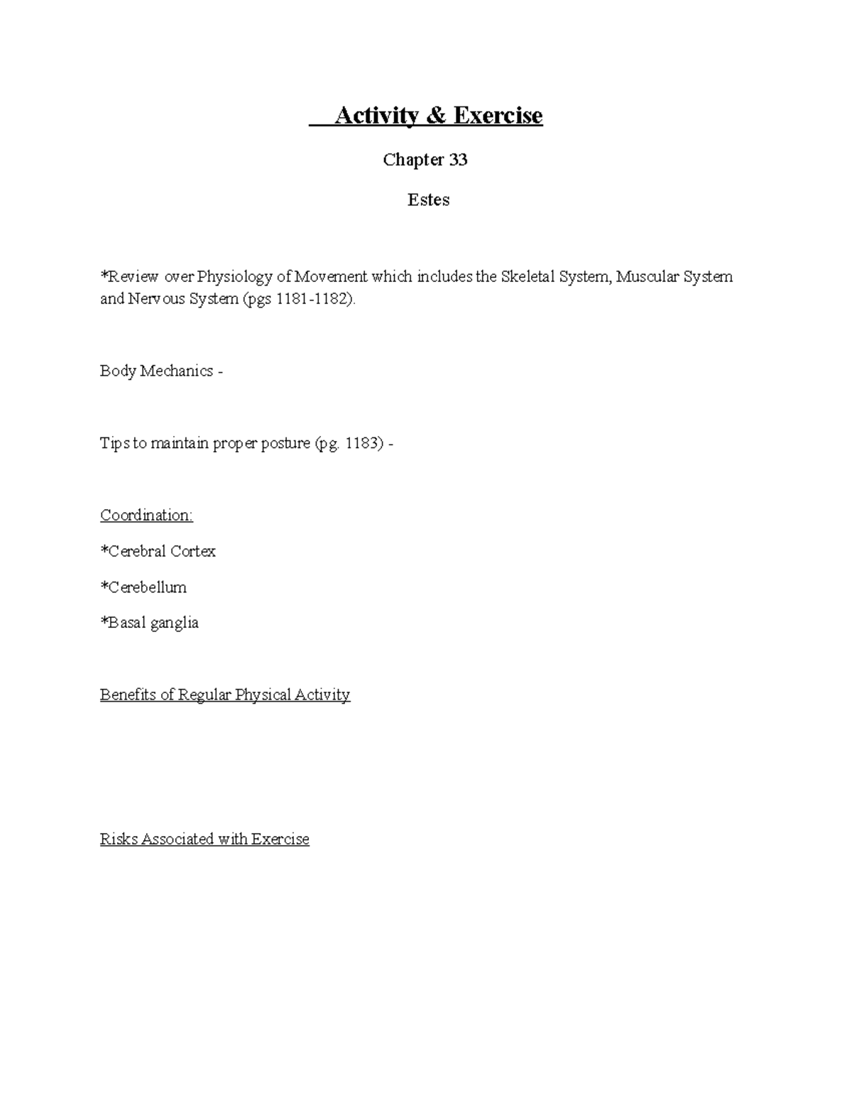 chapter 33: Activity and Rest Lecture Notes - Activity & Exercise ...