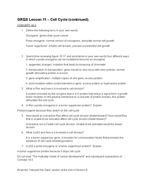 GRQ 11 - grq 11 - GRQS Lesson 11 – Cell Cycle (continued). CONCEPT 16 ...