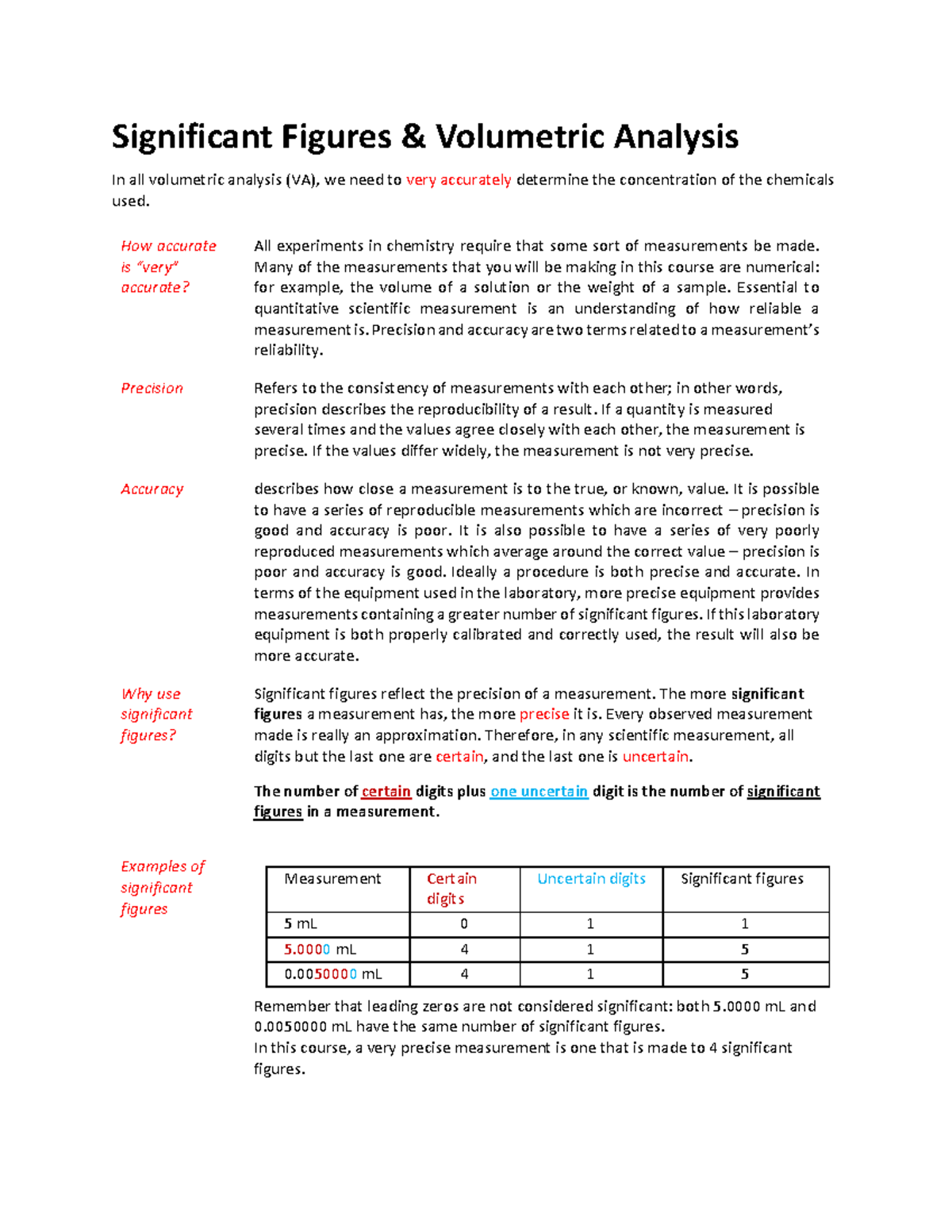 Volumetric analysis Chem 123 - Significant Figures & Volumetric ...