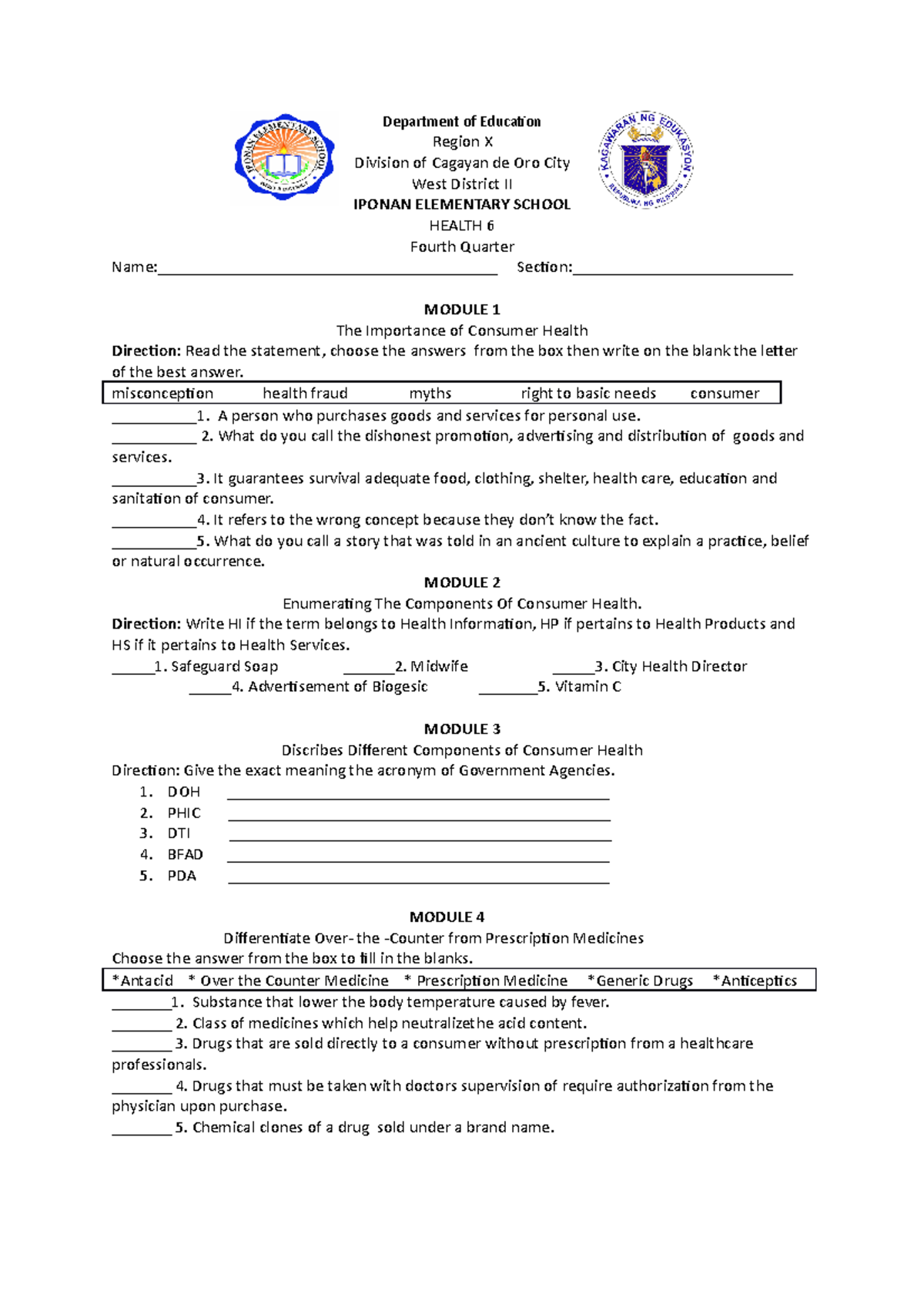 Health-Fourth-Quarter - Sample Exam - FEU - Studocu