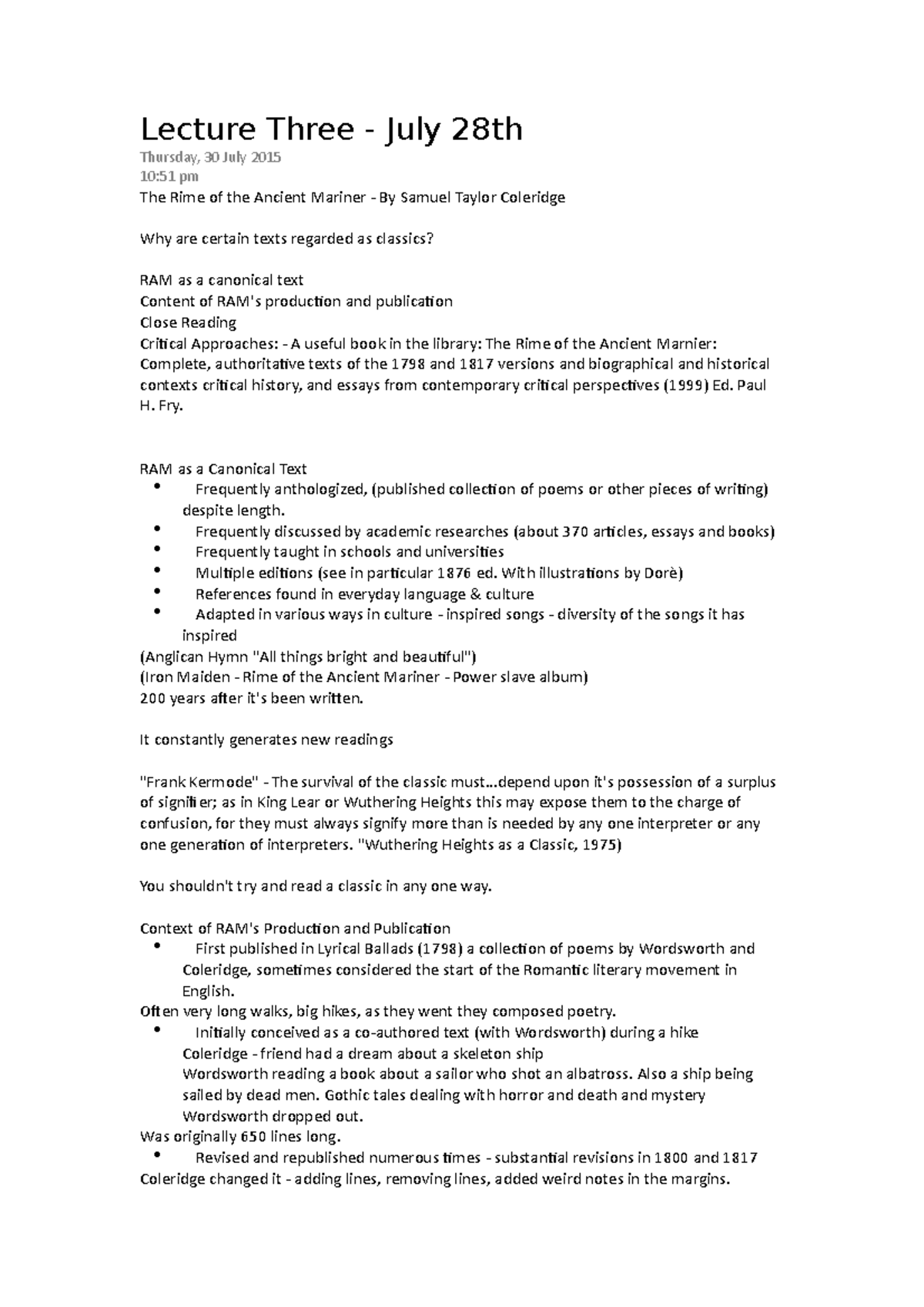 English Notes Sem 2 - Lecture Three July 28th Thursday, 30 July 2015 10 ...