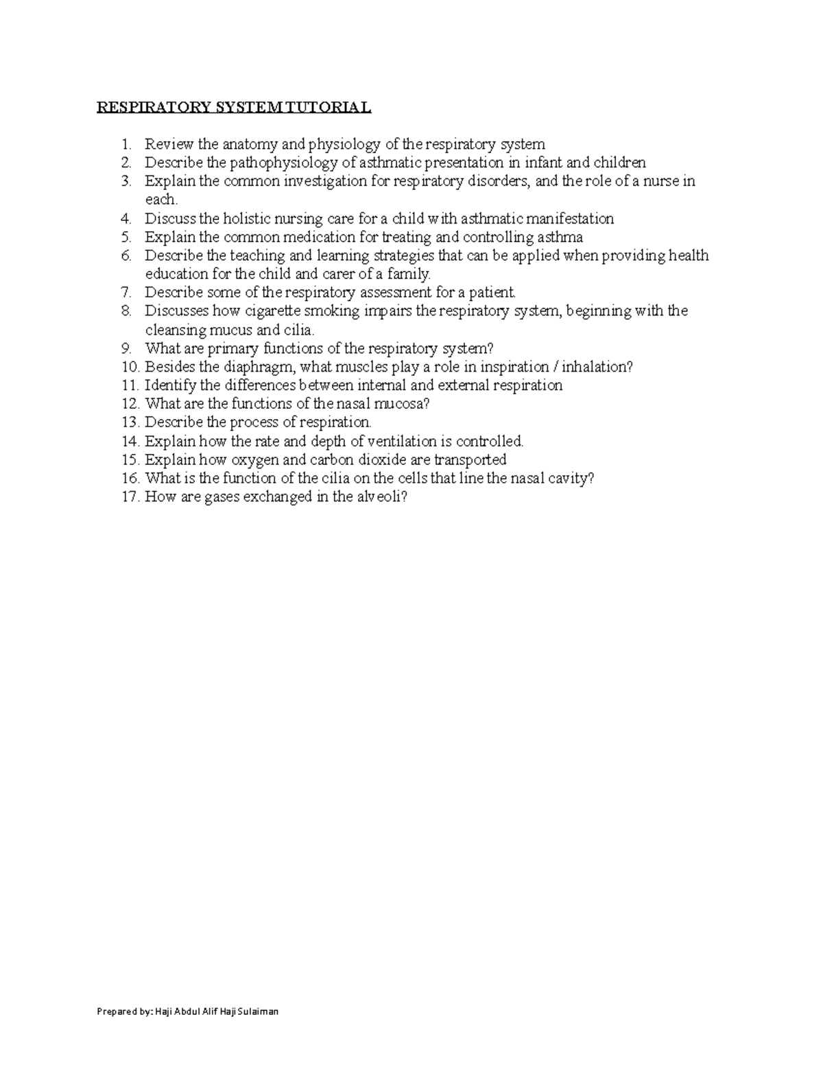 Respiratory System Tutorial - RESPIRATORY SYSTEM TUTORIAL Review the ...