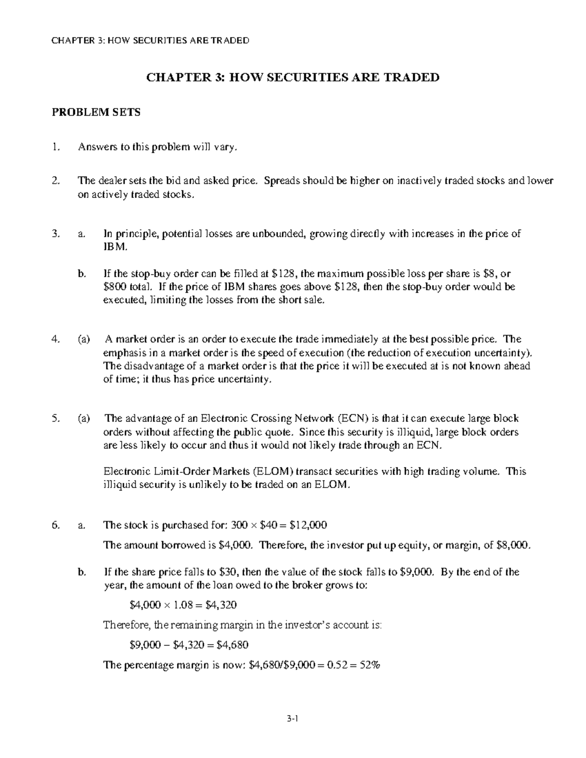Bkm9e-answers-chap003 - CHAPTER 3: HOW SECURITIES ARE TRADED PROBLEM SETS Answers to this ...