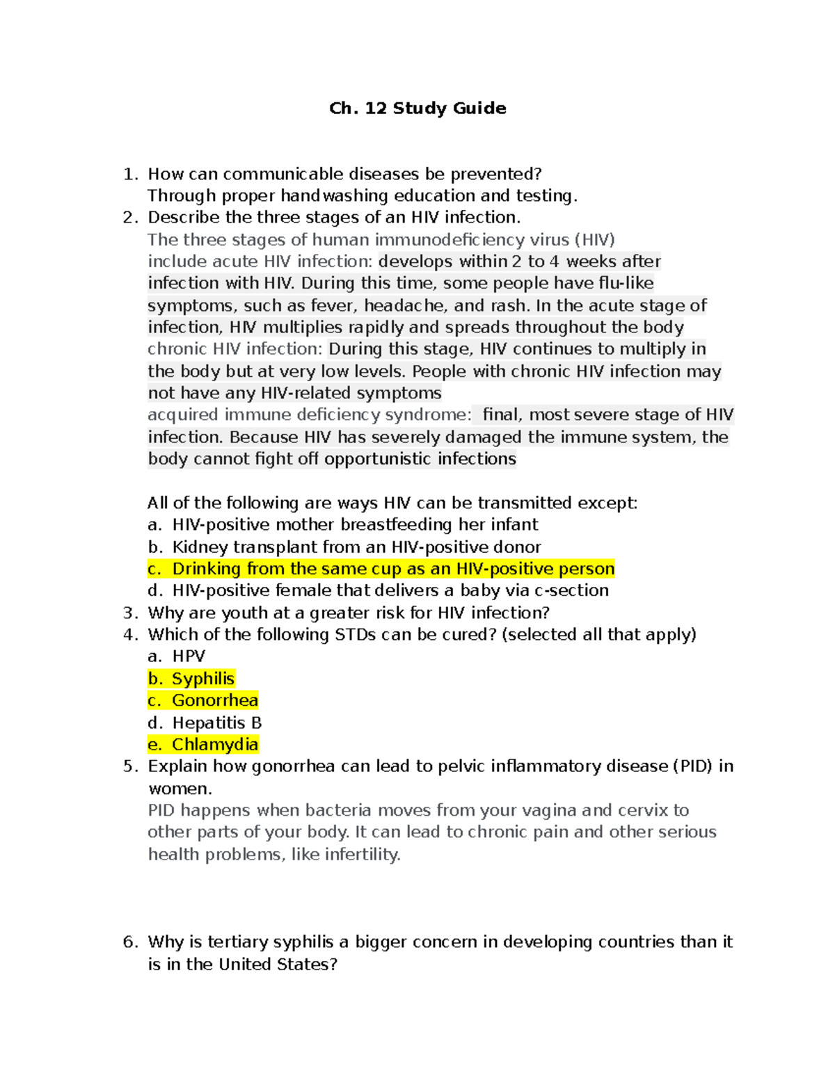 Ch. 12 Study Guide - Ch. 12 Study Guide How can communicable diseases ...