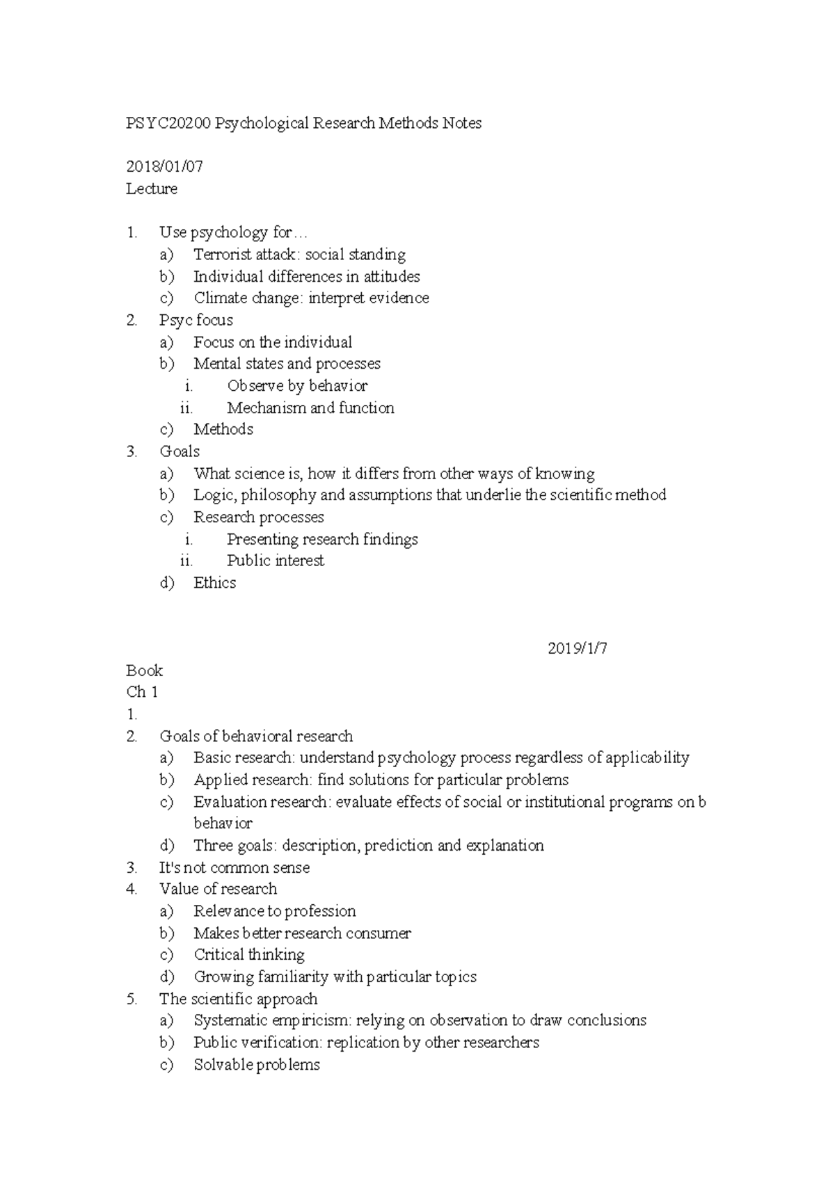PSYC20200 Psychological Research Methods Notes - PSYC20200 ...